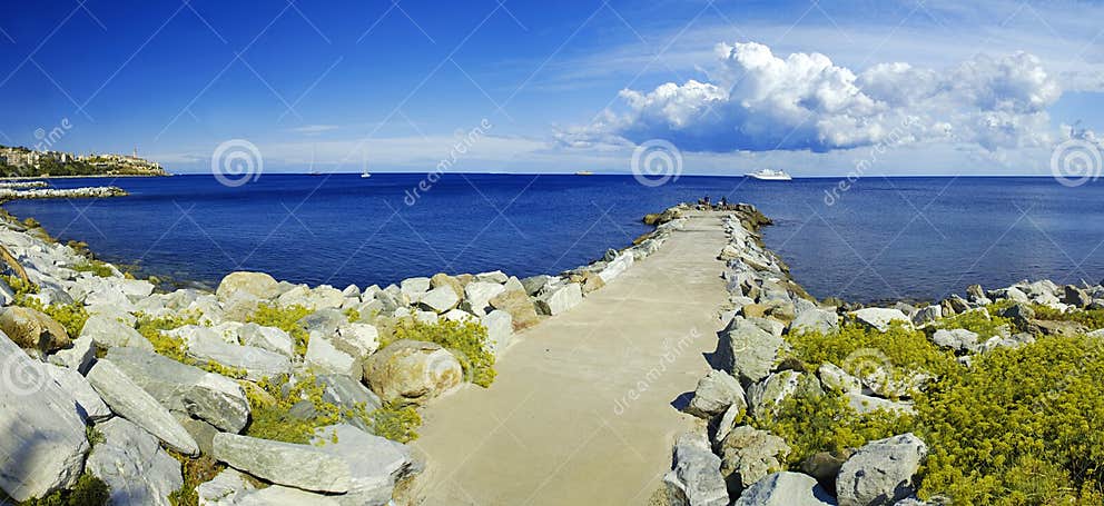 Stone pier and yacht stock image. Image of sail, mediterranean - 12609597