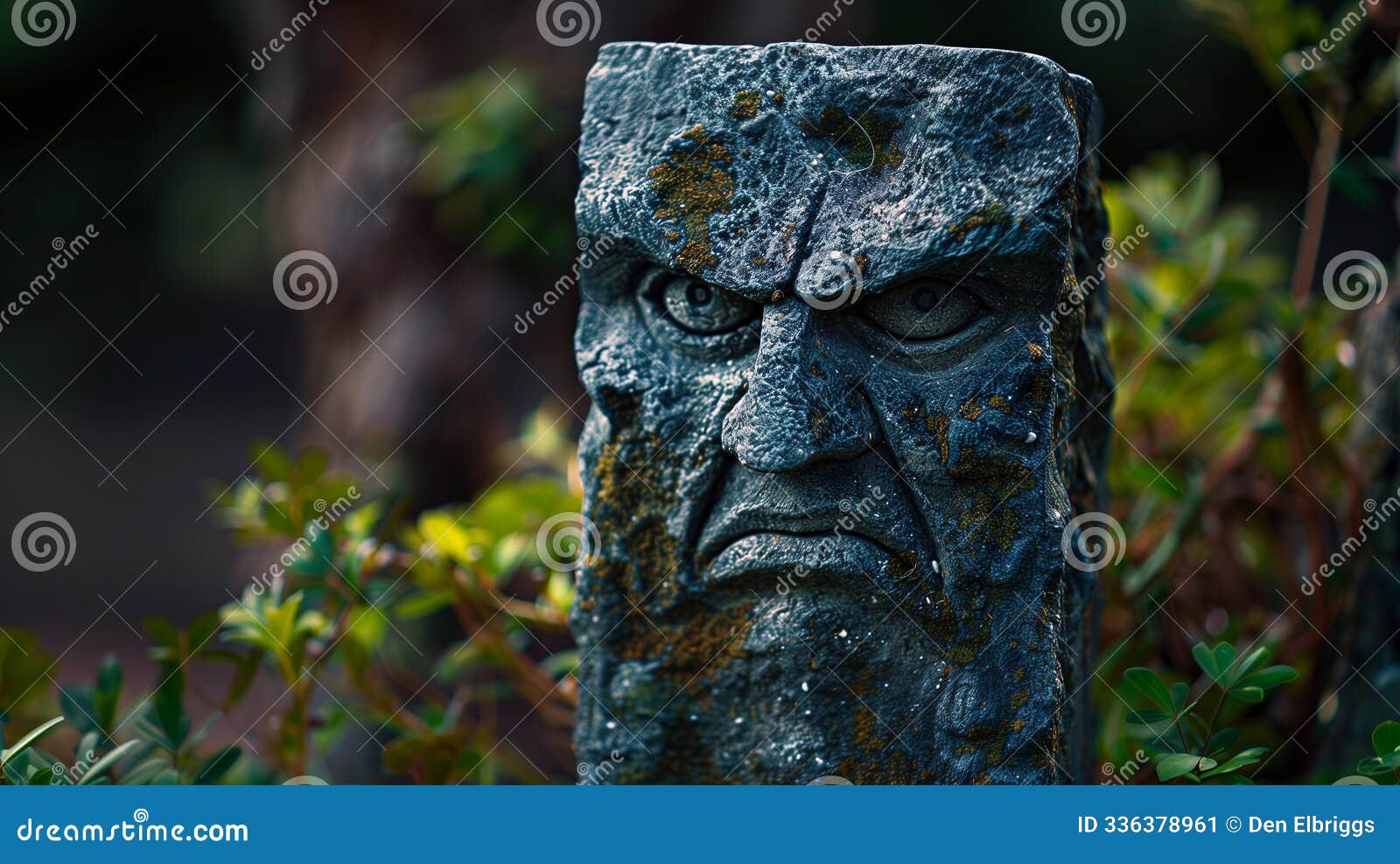 A Stone Pillar with the Face of an Angry Man Carved into it, Set in ...