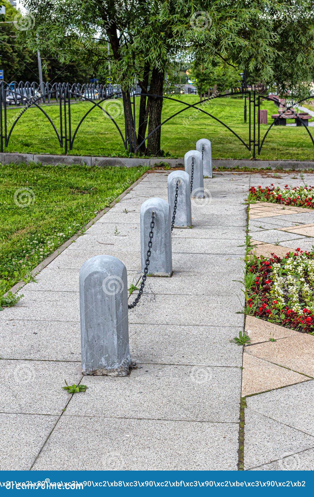 Stone Pillars Connected by a Cast Iron Chain Stock Image - Image of ...