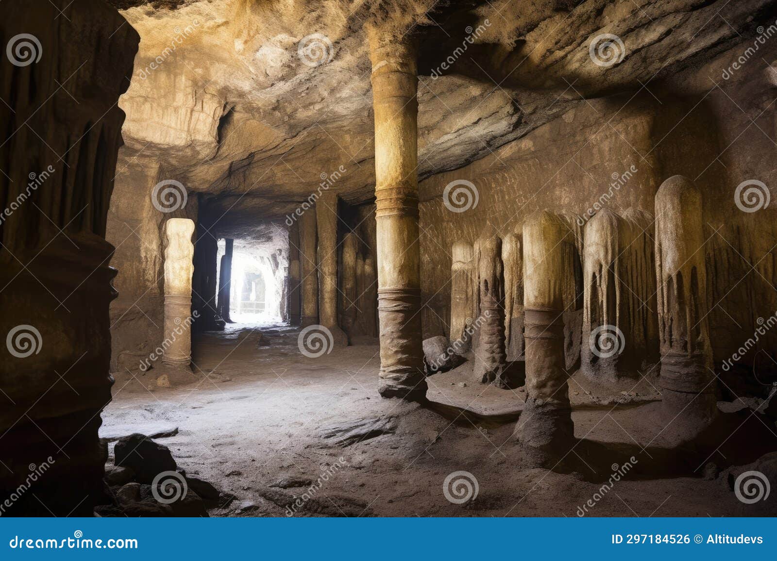 Stone Pillars Inside a Cavernous, Multi-chambered Cave Stock Photo ...