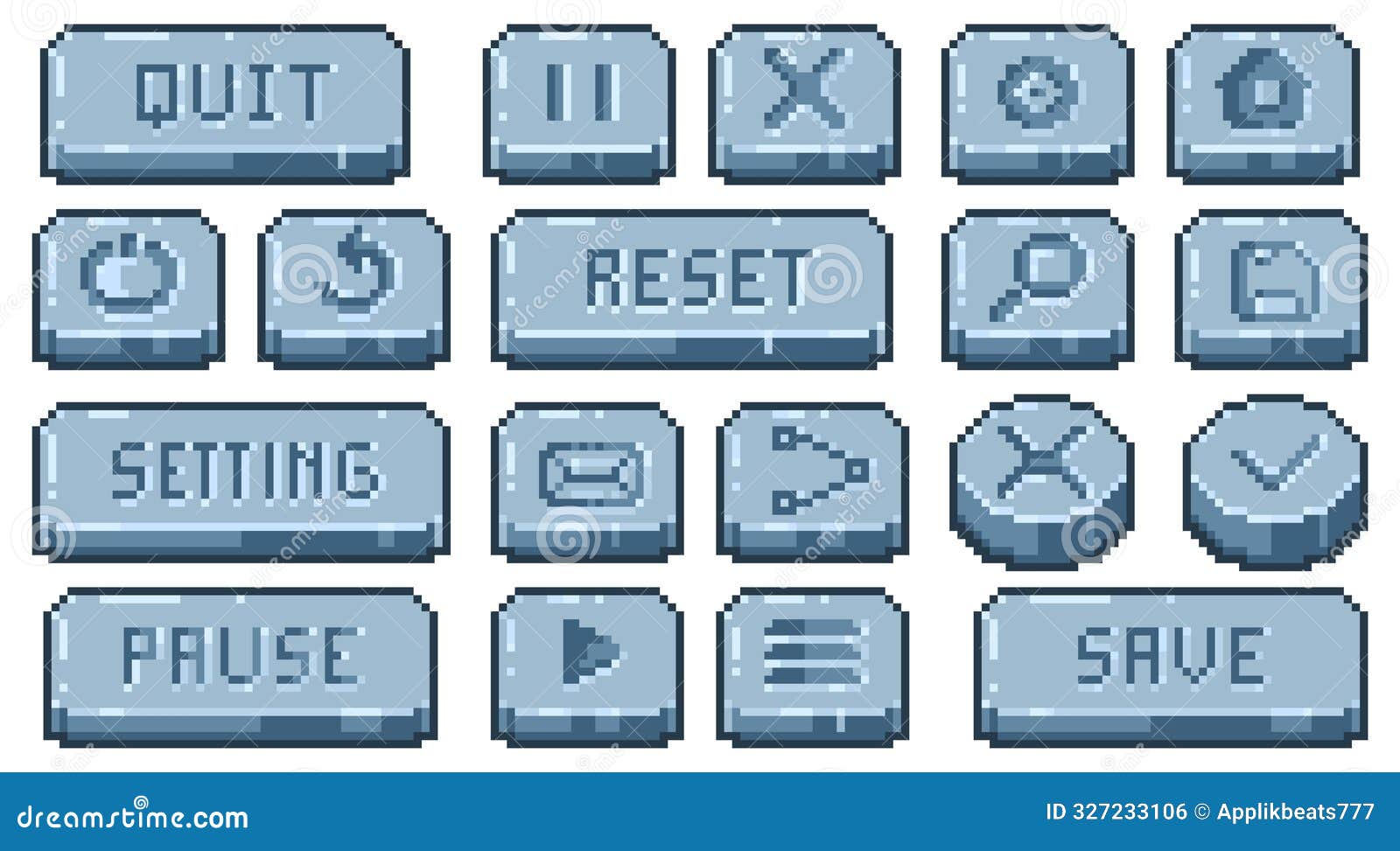 Stone Pixel Buttons. Old School Video Game Interface Elements, 8 Bit ...
