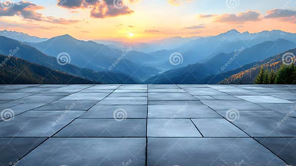 Stone Platform Mountain Sunset Landscape Background Stock Image - Image ...