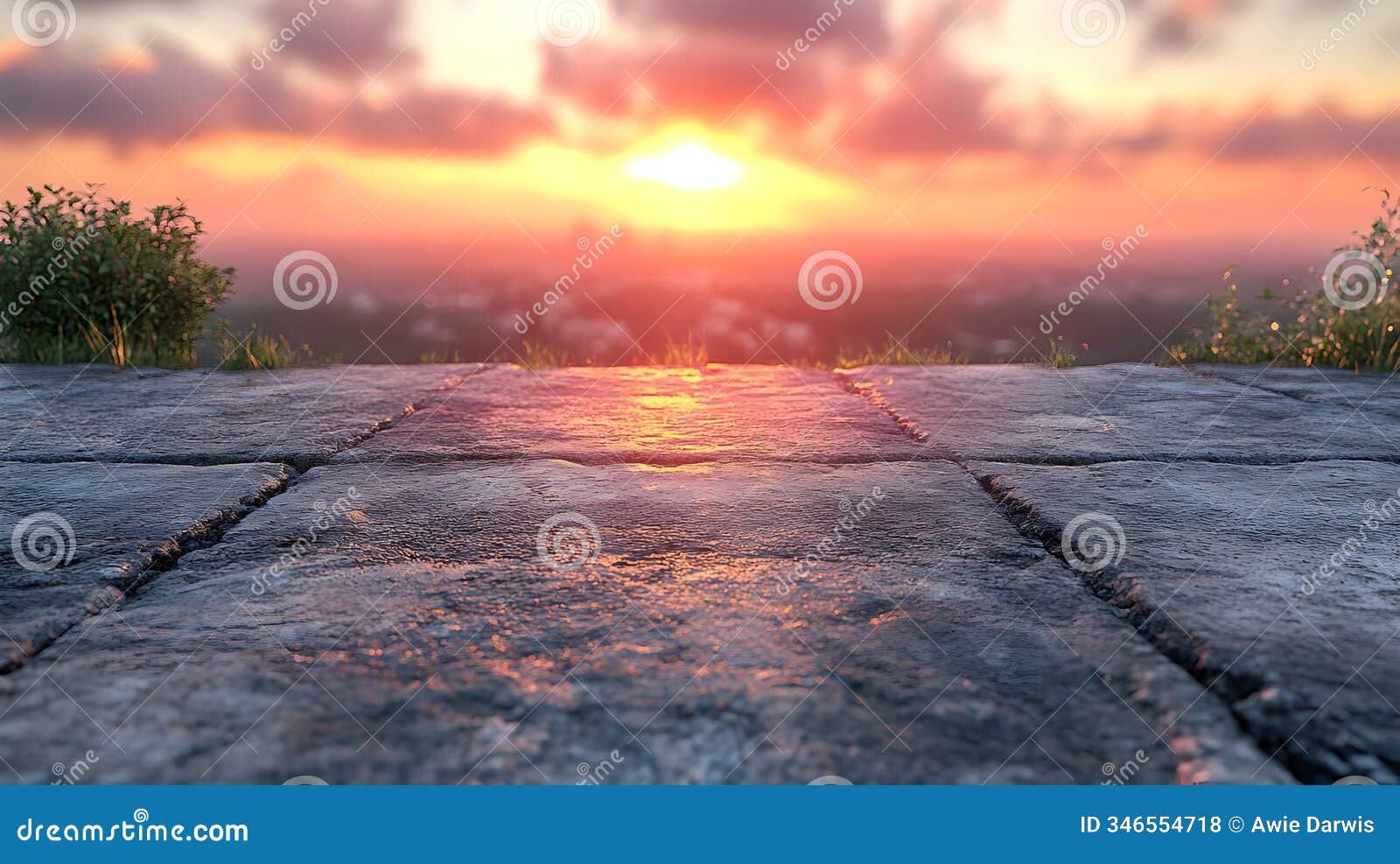 Stone Platform Sunset Background - 3D Render Stock Illustration ...