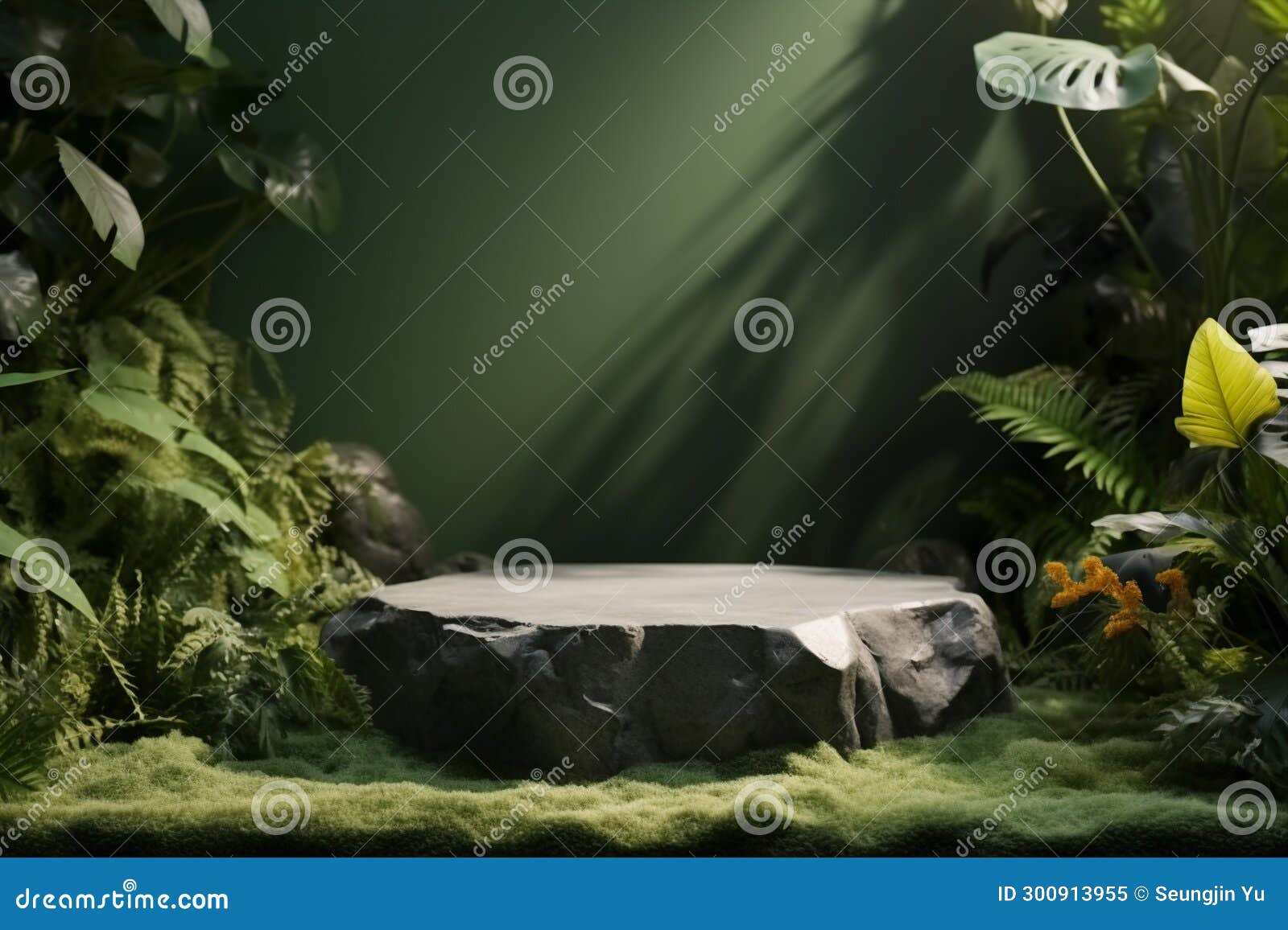 Stone Platform in Tropical Forest for Product Presentation and Green ...