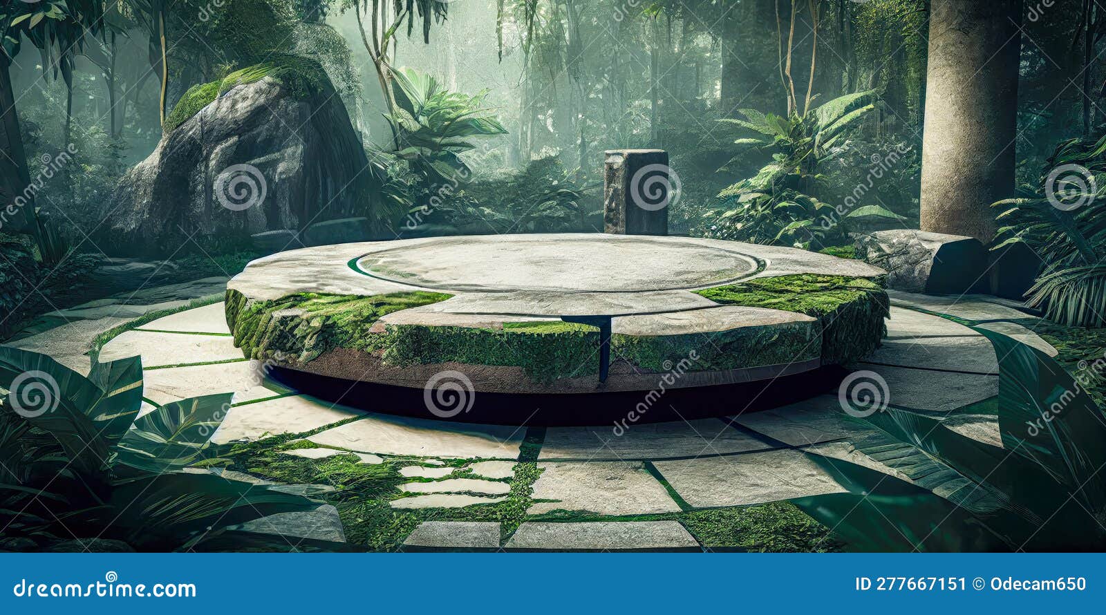 Stone Platform in Tropical Green Forest for Product Presentation Stock ...