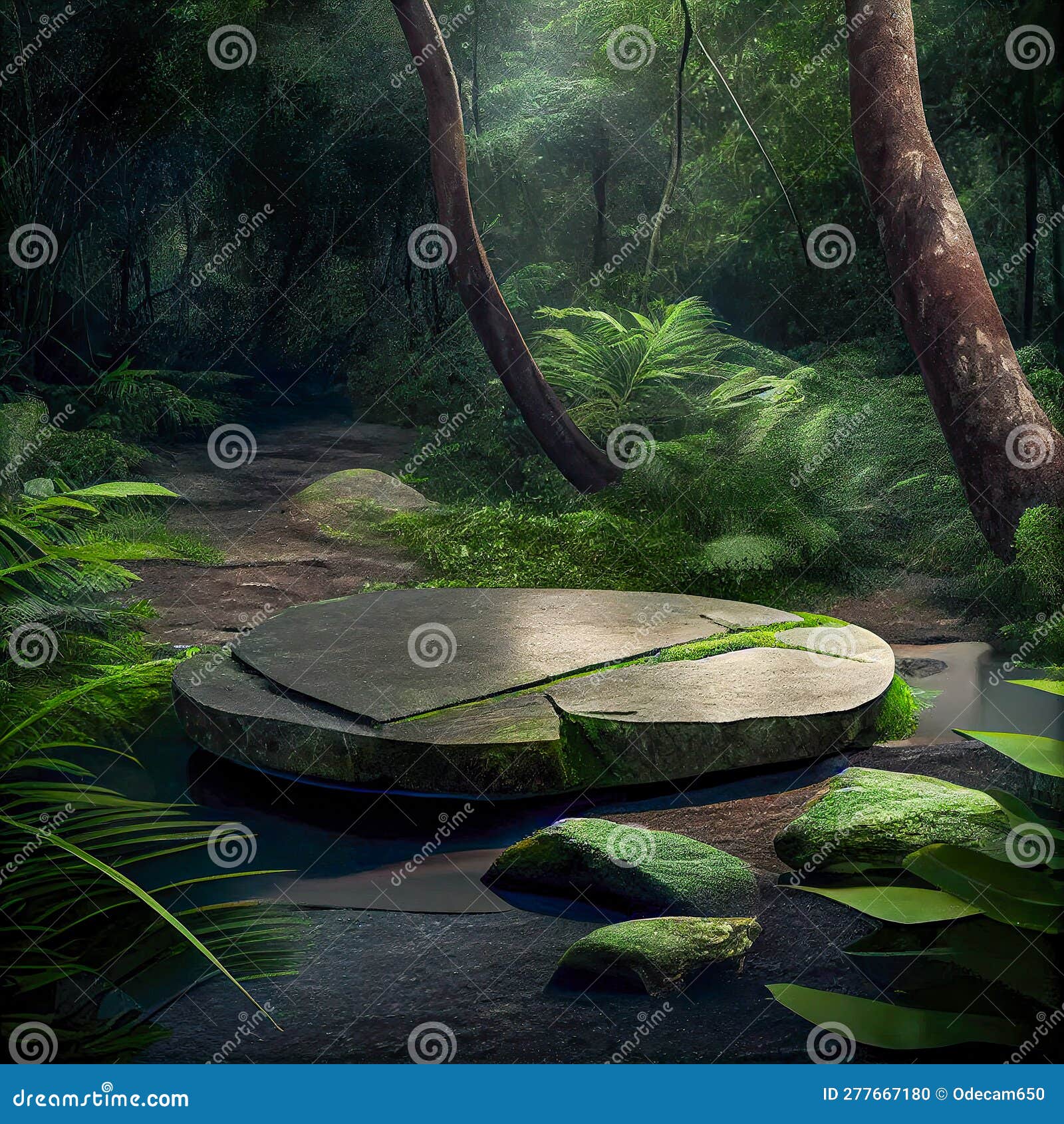 Stone Platform in Tropical Green Forest for Product Presentation Stock ...