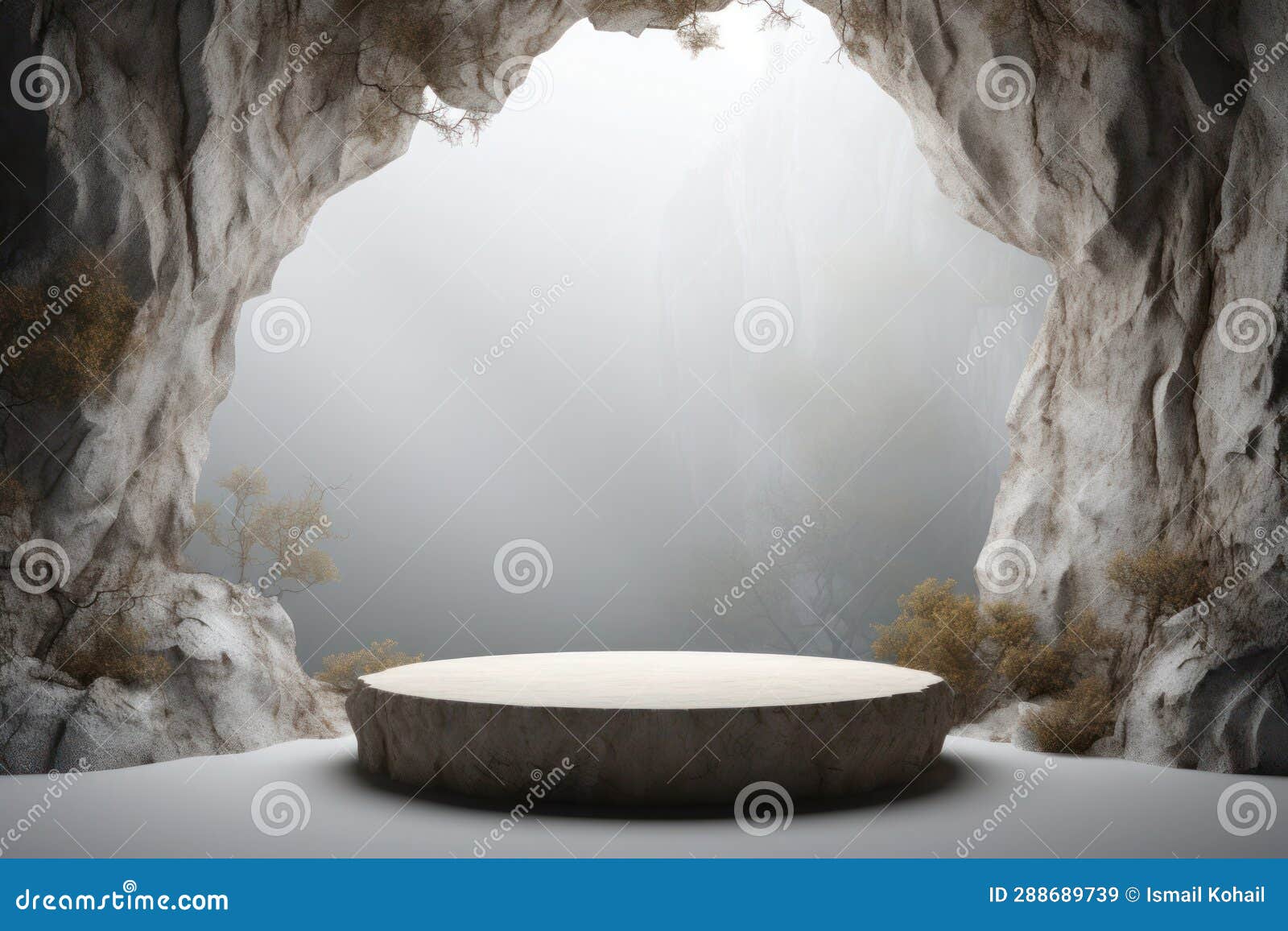 Stone Podium Platform in a Cave with a Light Shining through it ...