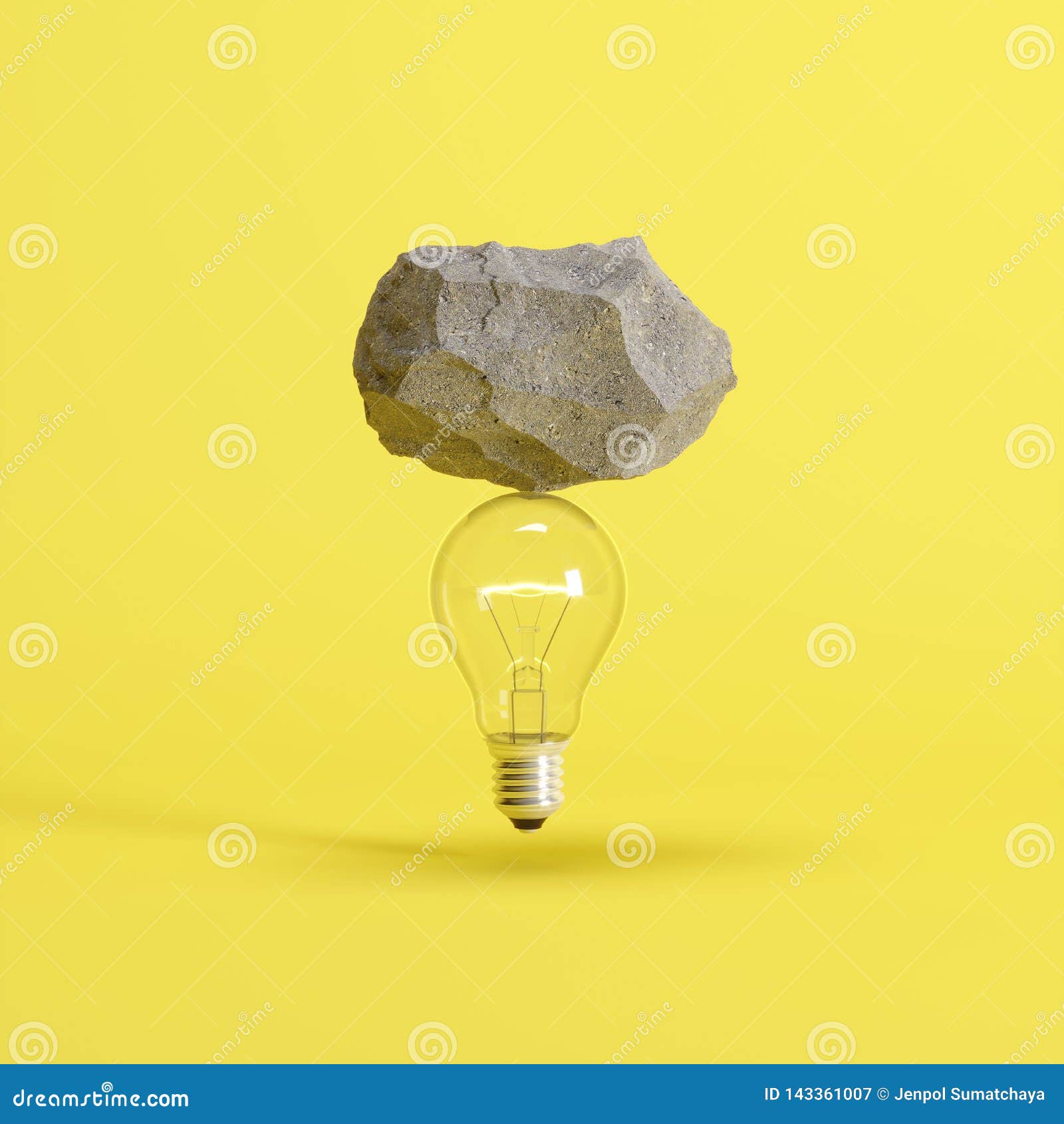 Stone Put on Light Bulb Floating on Yellow Background Stock ...