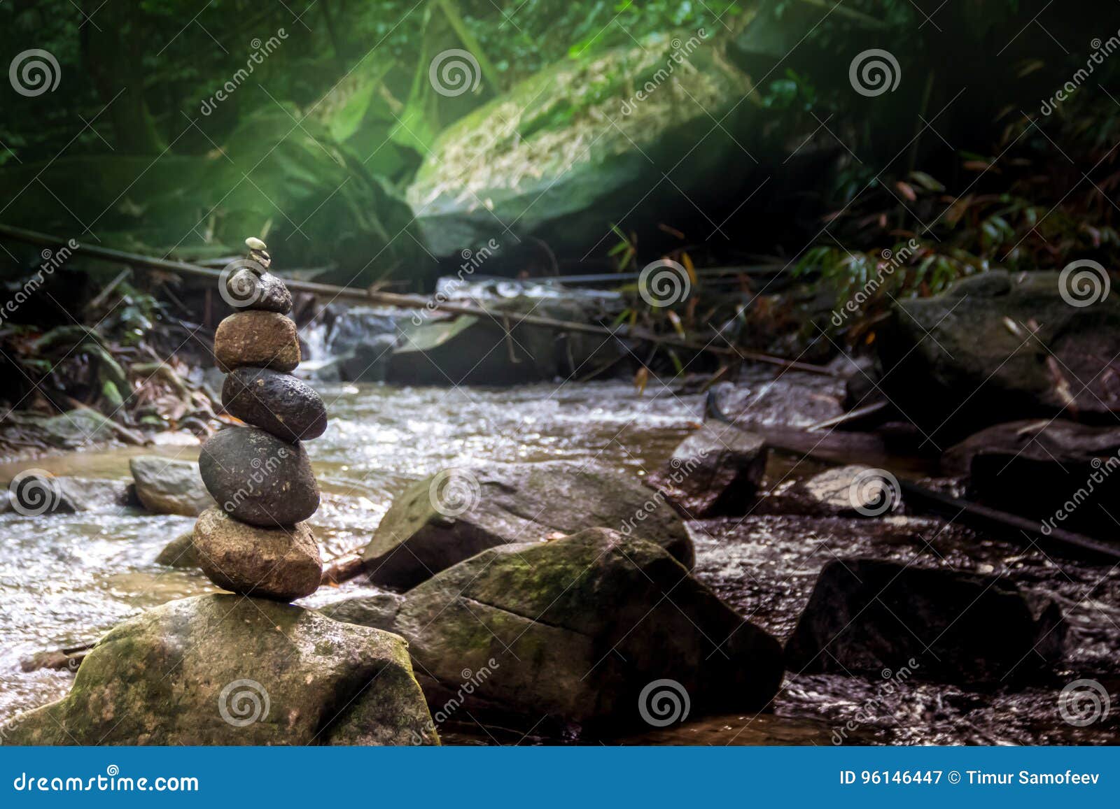 Stone Pyramid Forest River Balance Rocks Stock Image - Image of ...