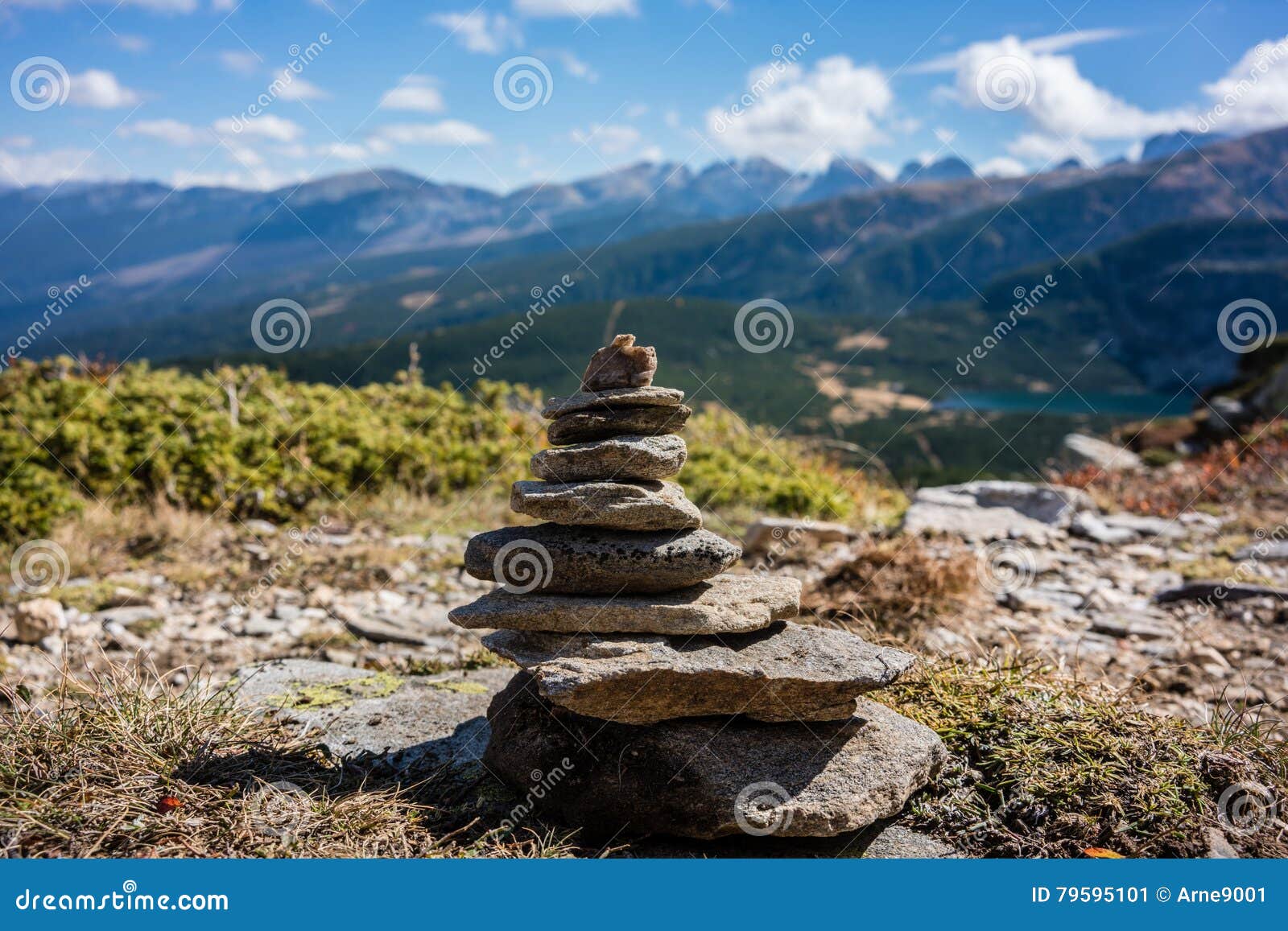 Stone Pyramid Marking Hiking Path in the Mountains Stock Image - Image ...