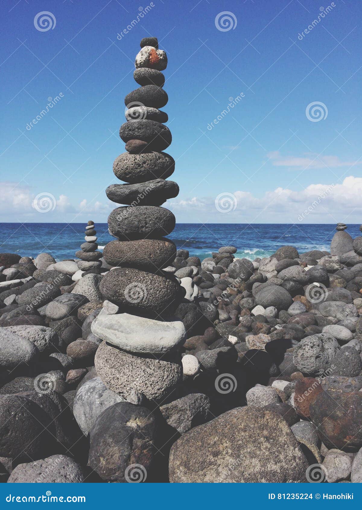 Stone Pyramid, Stacked Pebble Stones at Beach Stock Photo - Image of ...