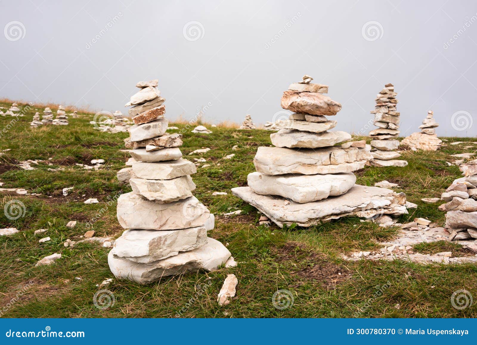 Stone Pyramids Built by Hikers in Mountain Stock Photo - Image of stack ...
