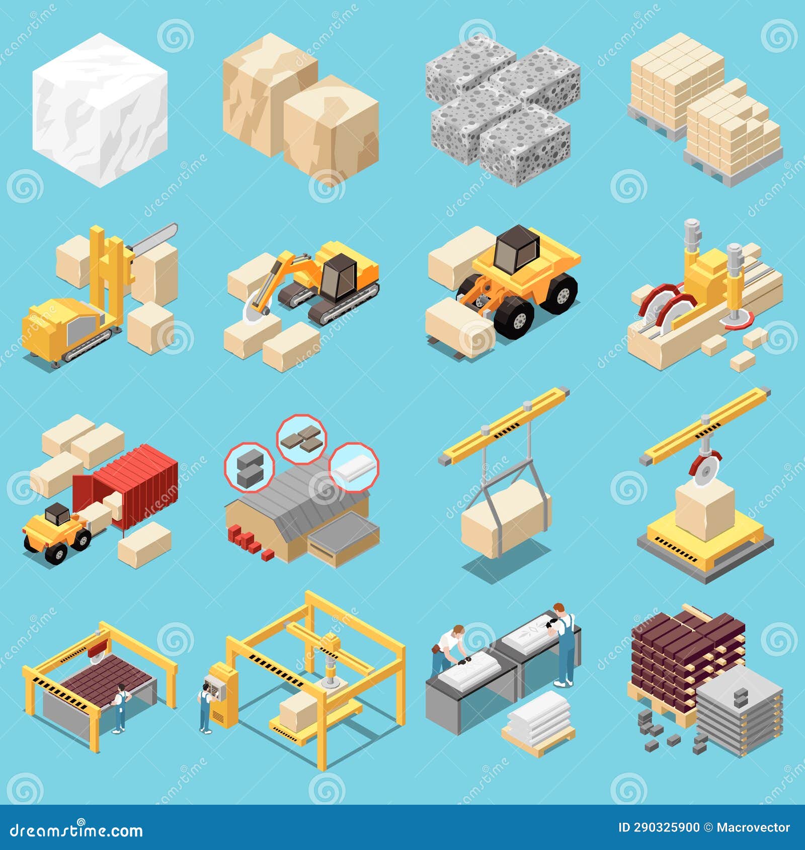 Stone Quarry Isometric Set stock vector. Illustration of hammer - 290325900