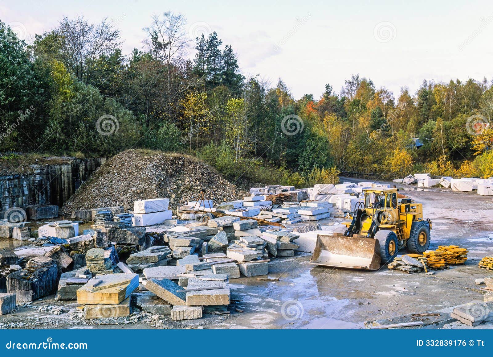 Stone Quarry with Limestone and a Wheel Loader at Autumn Stock Photo ...