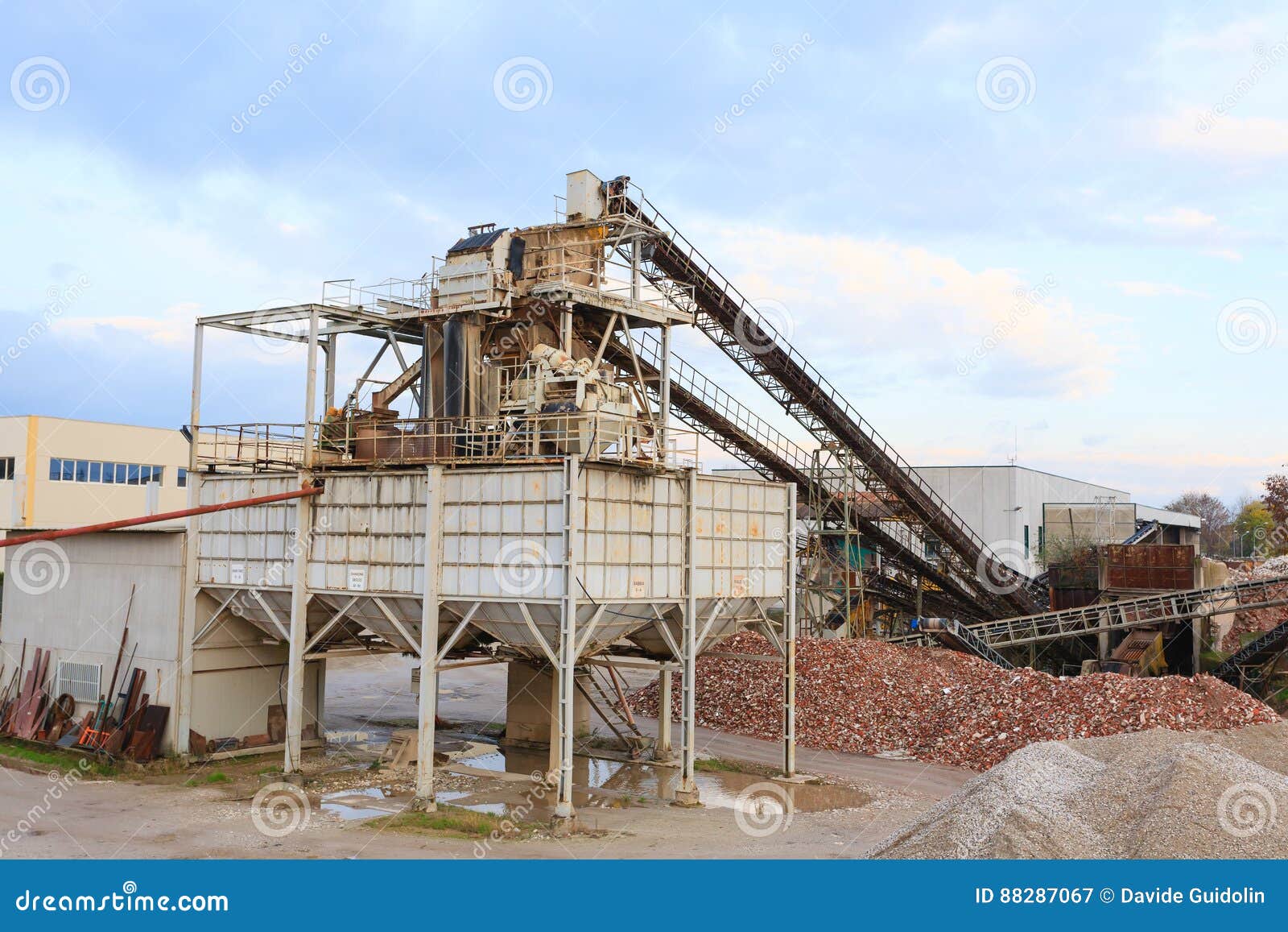 Stone quarry with silos stock image. Image of business - 88287067