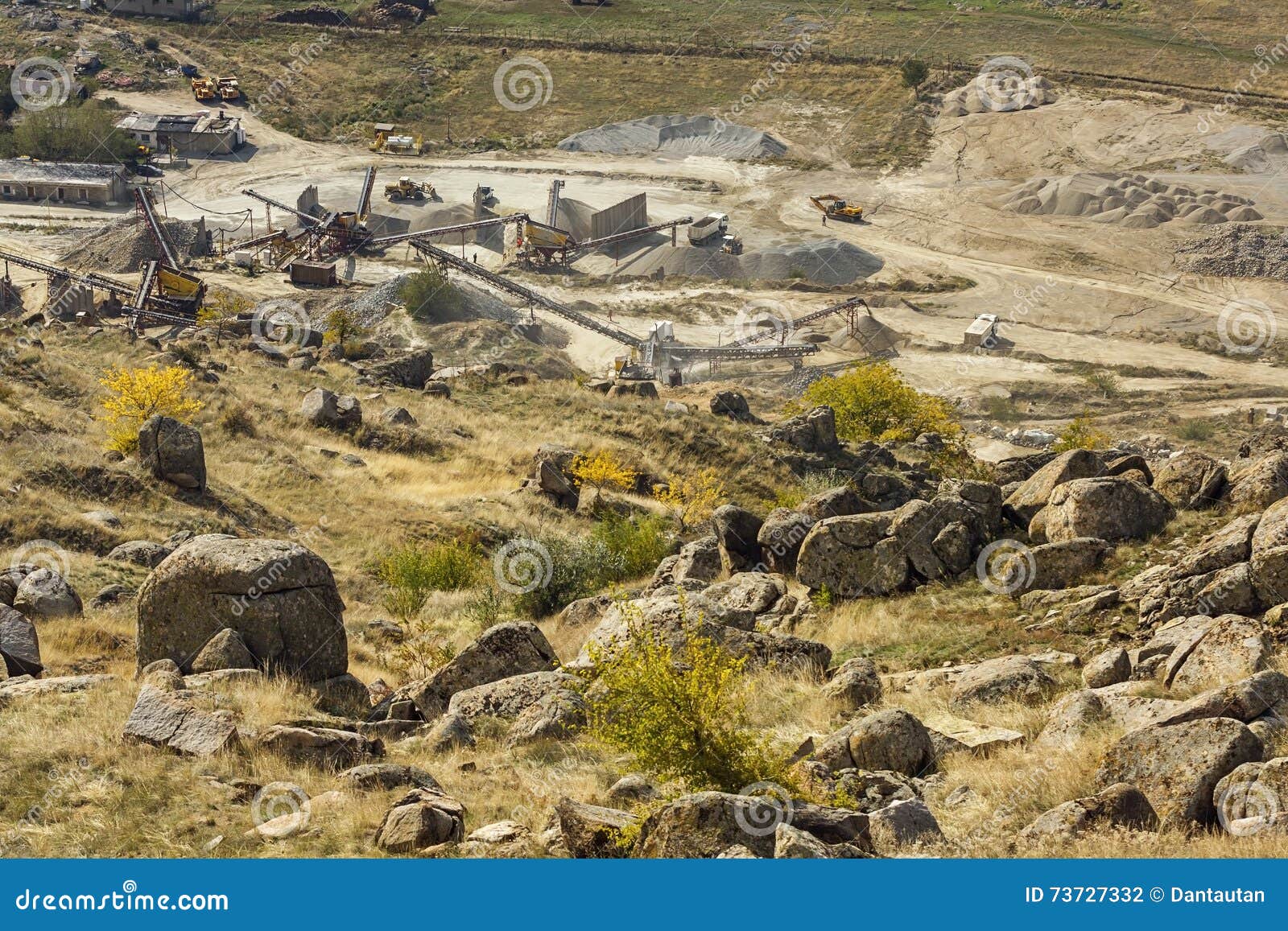 Stone quarry work stock photo. Image of outdoor, bulldozer - 73727332