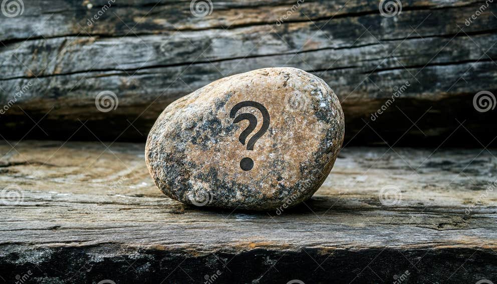 Stone with Question Mark on Wooden Surface in Natural Light Stock Image ...
