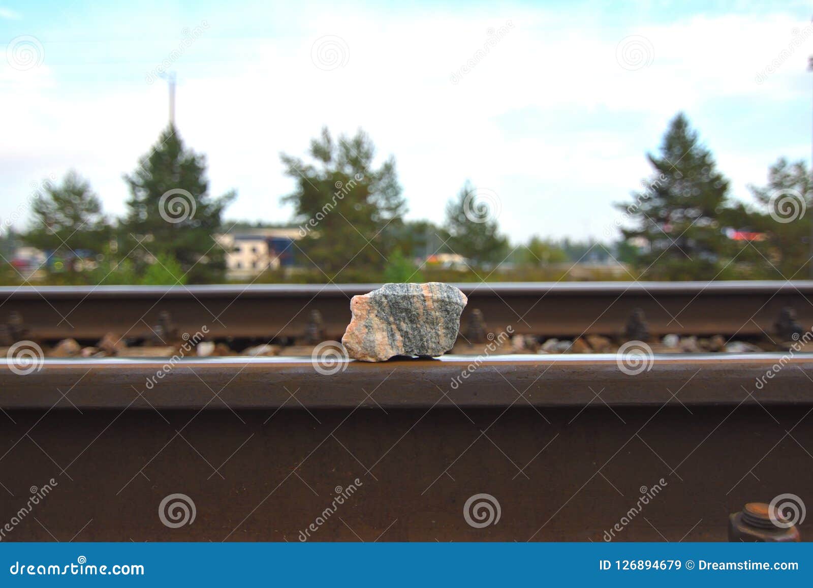 Stone on the rail stock image. Image of column, rails - 126894679