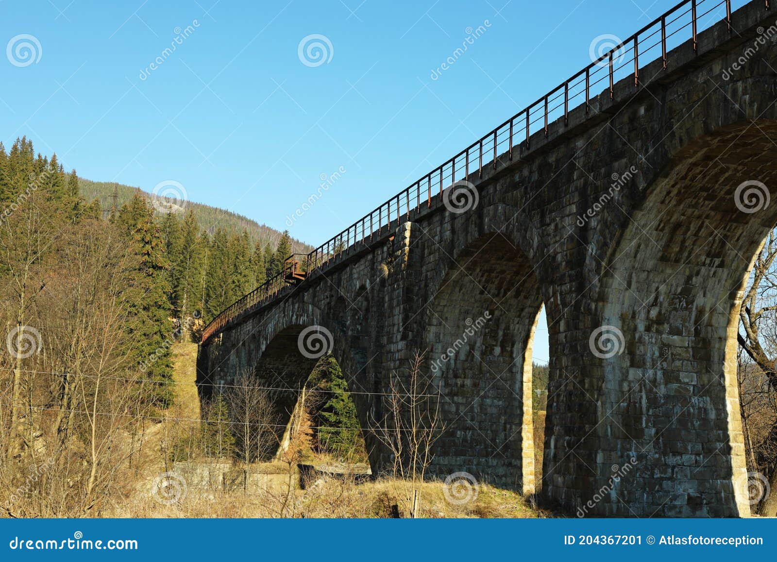 Stone Railway Bridge in Beautiful Mountains with Spruces Stock Image ...