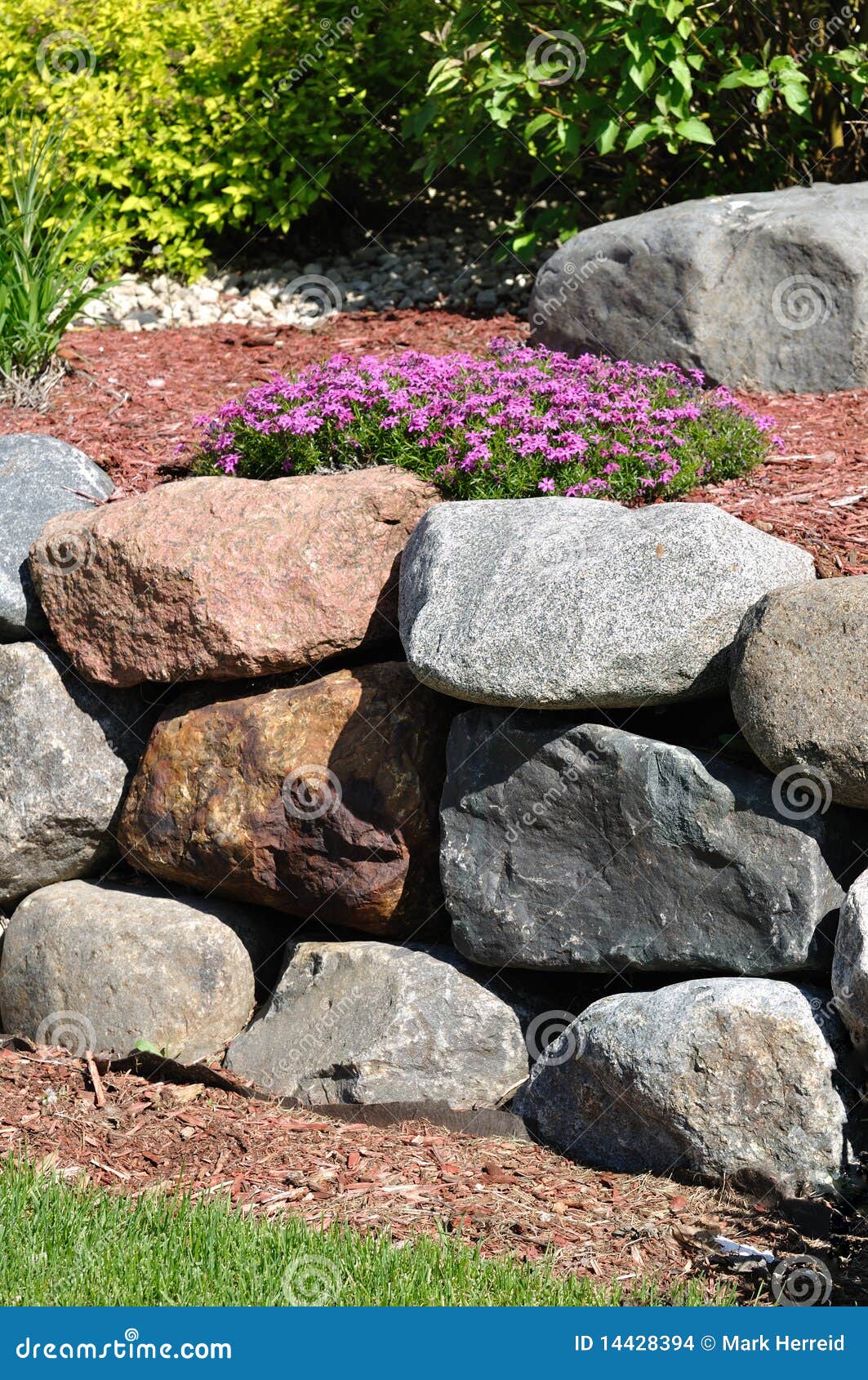 Stone Retaining Wall stock photo. Image of grass, summer - 14428394
