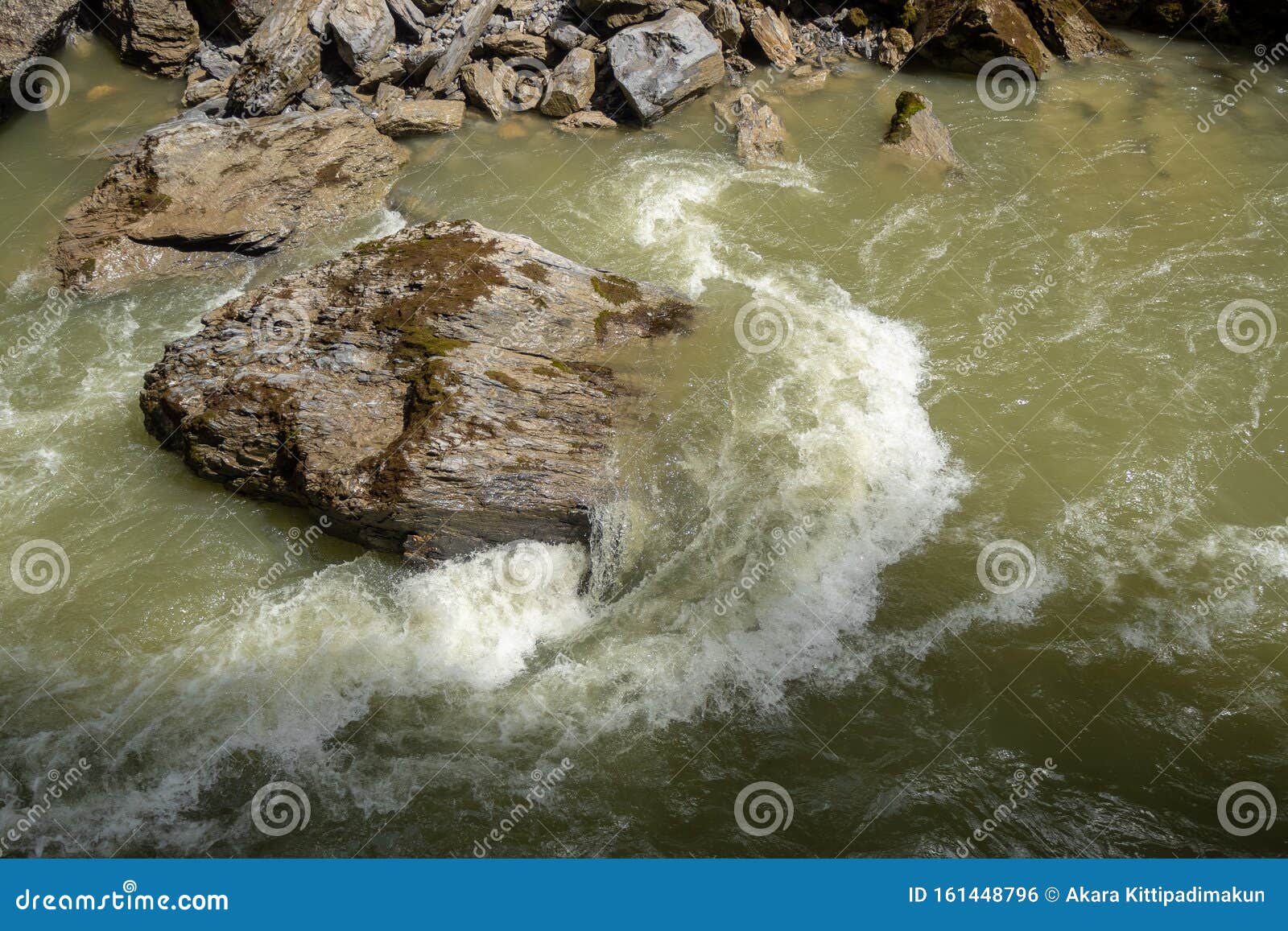 Stone in River with Water Steam Flowing for Background Stock Photo ...