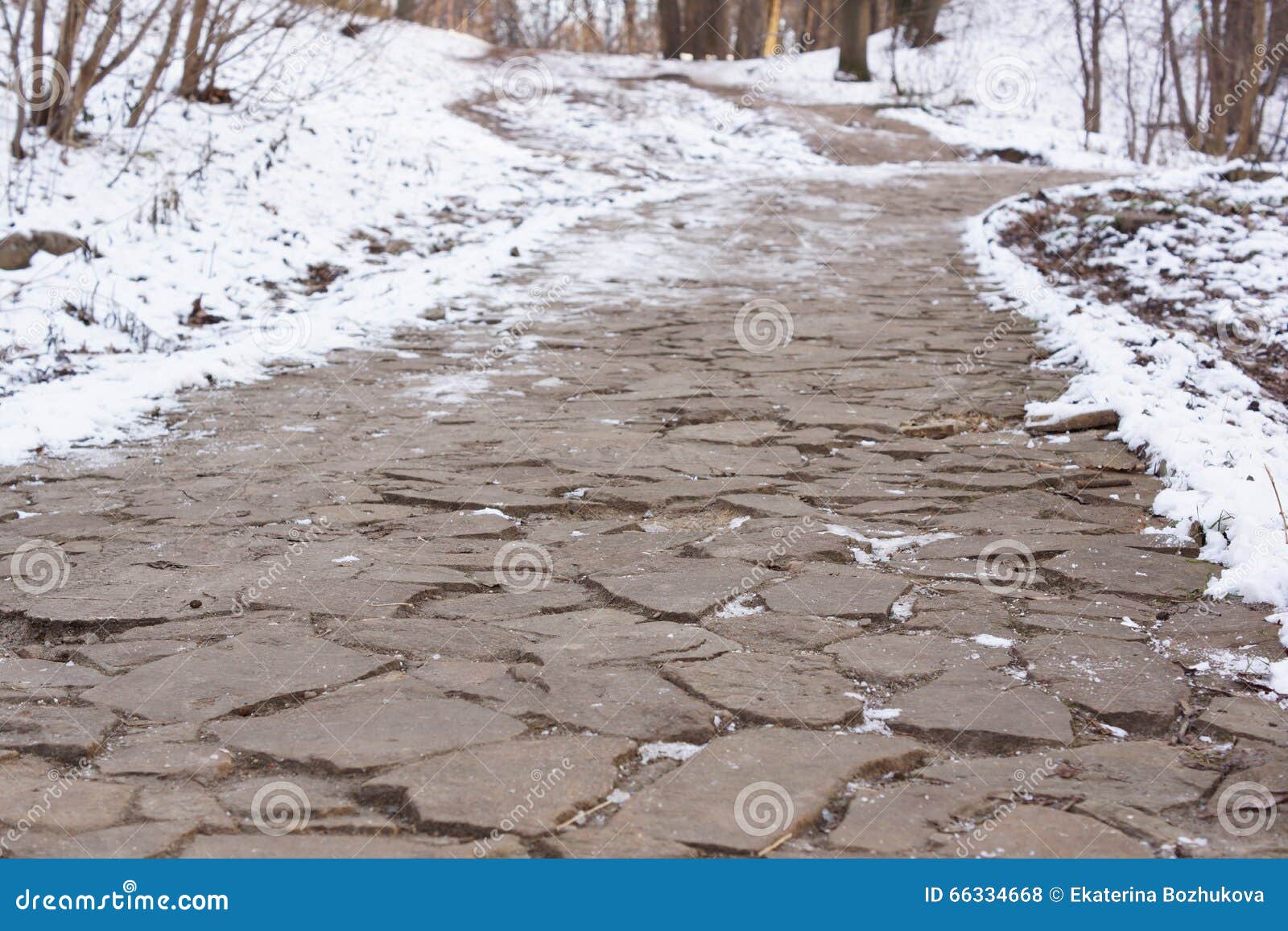 Stone Road in the Park in Winter. Stock Photo - Image of block ...