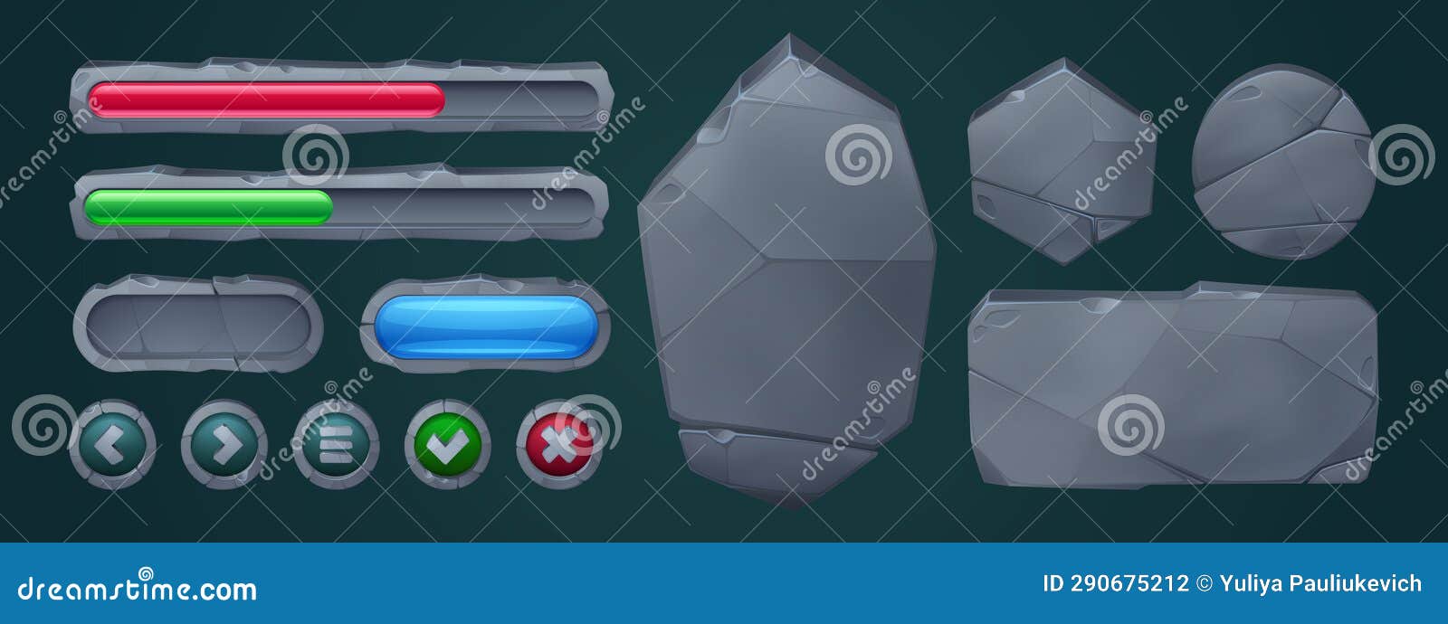 Stone Rock Ui Game Interface Button Cartoon Vector Stock Vector ...