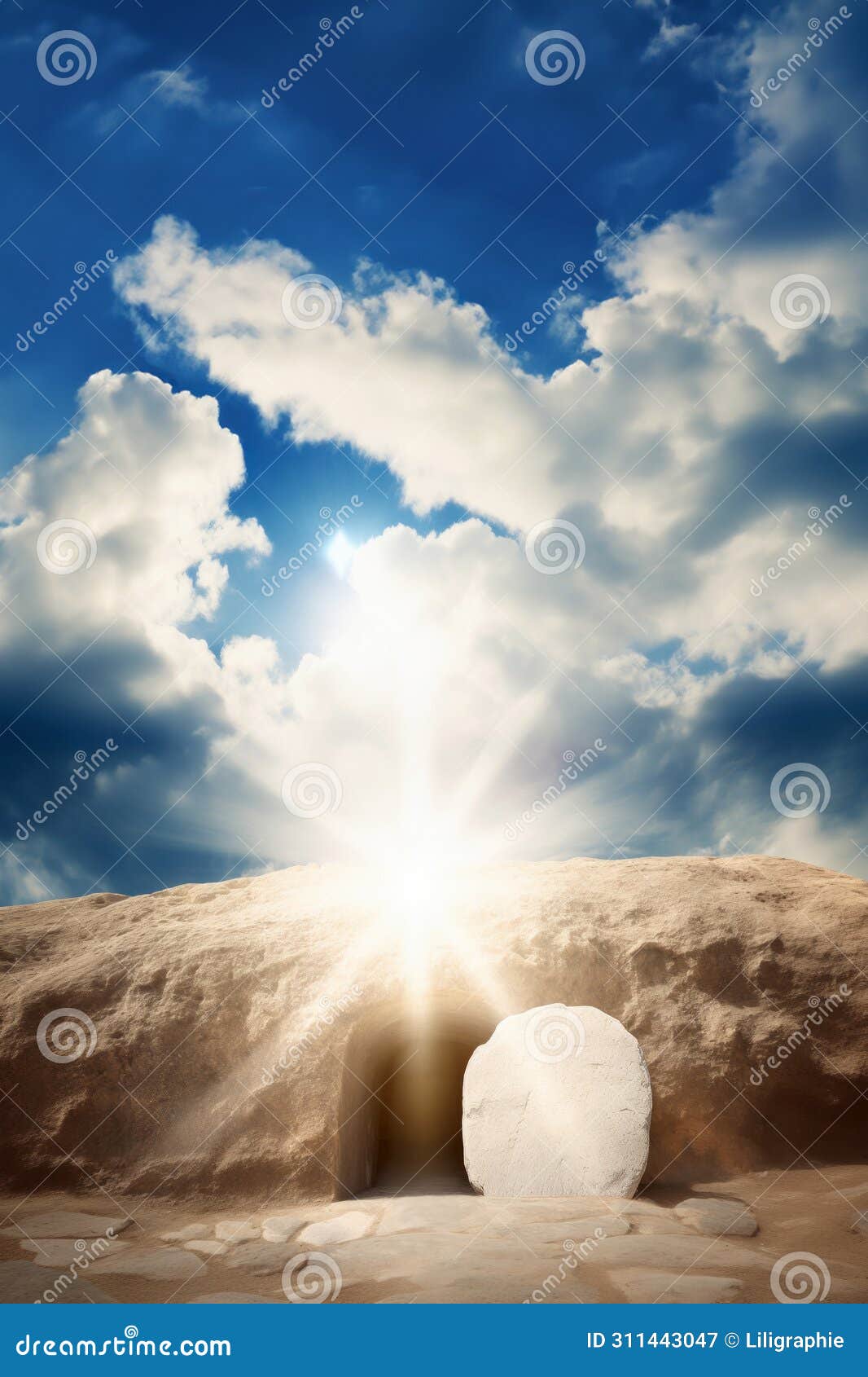 The Stone Rolled Away from the Entrance of Empty Tomb with Sunlight ...