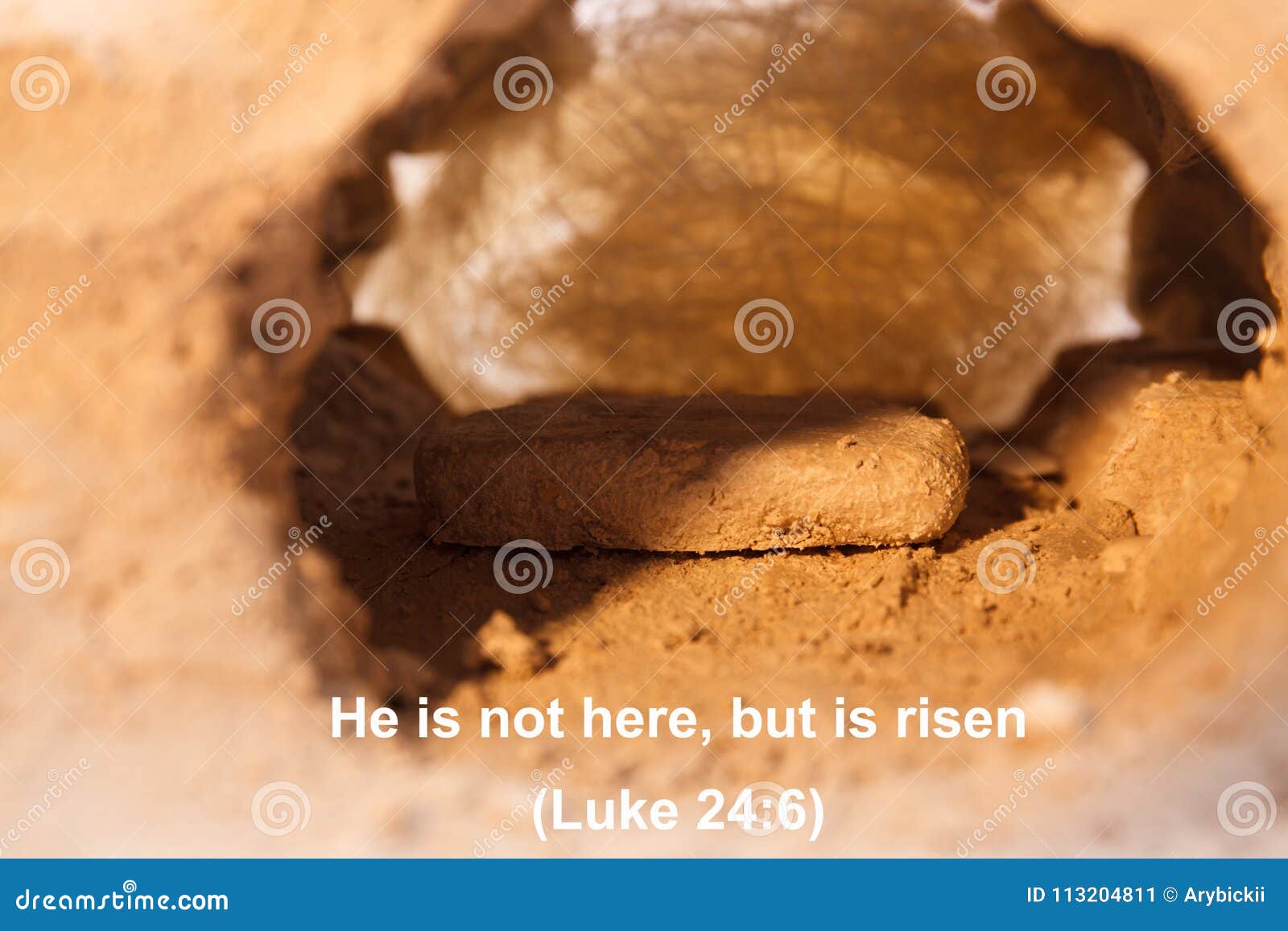 Stone Is Rolled Away From Empty Grave On Easter Morning. Jesus Christ ...