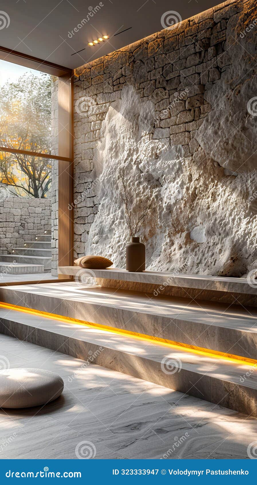 A Stone Room with a Large Stone Wall Stock Image - Image of stone ...