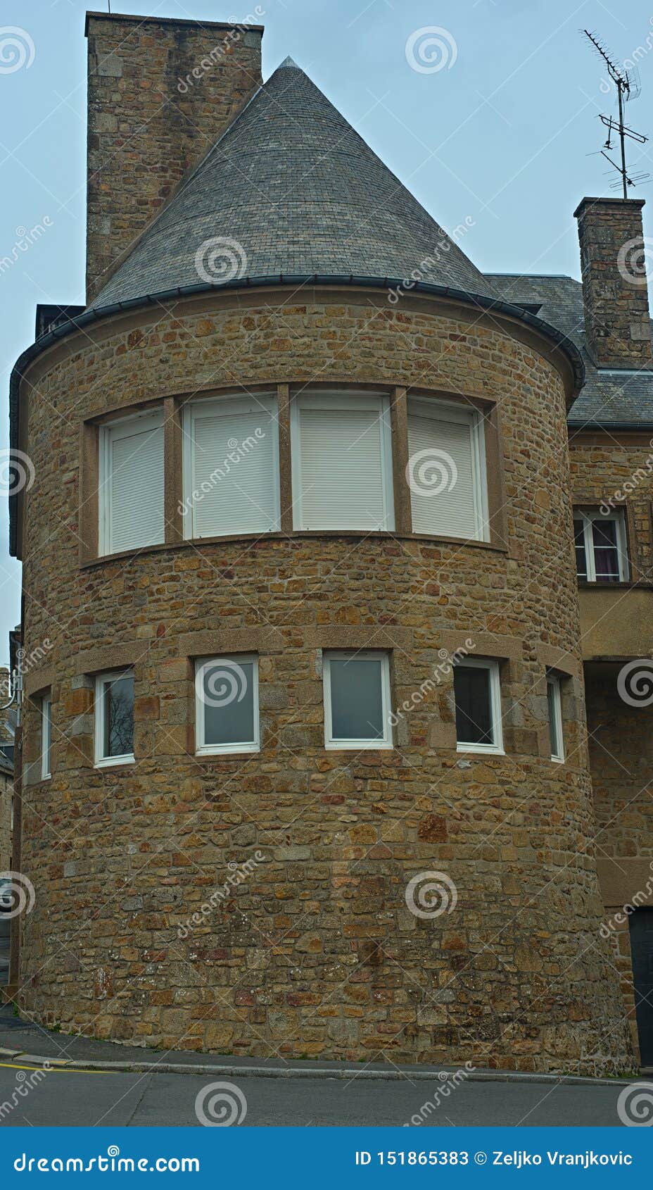 Stone Rounded House Tower with Windows Stock Image - Image of style ...
