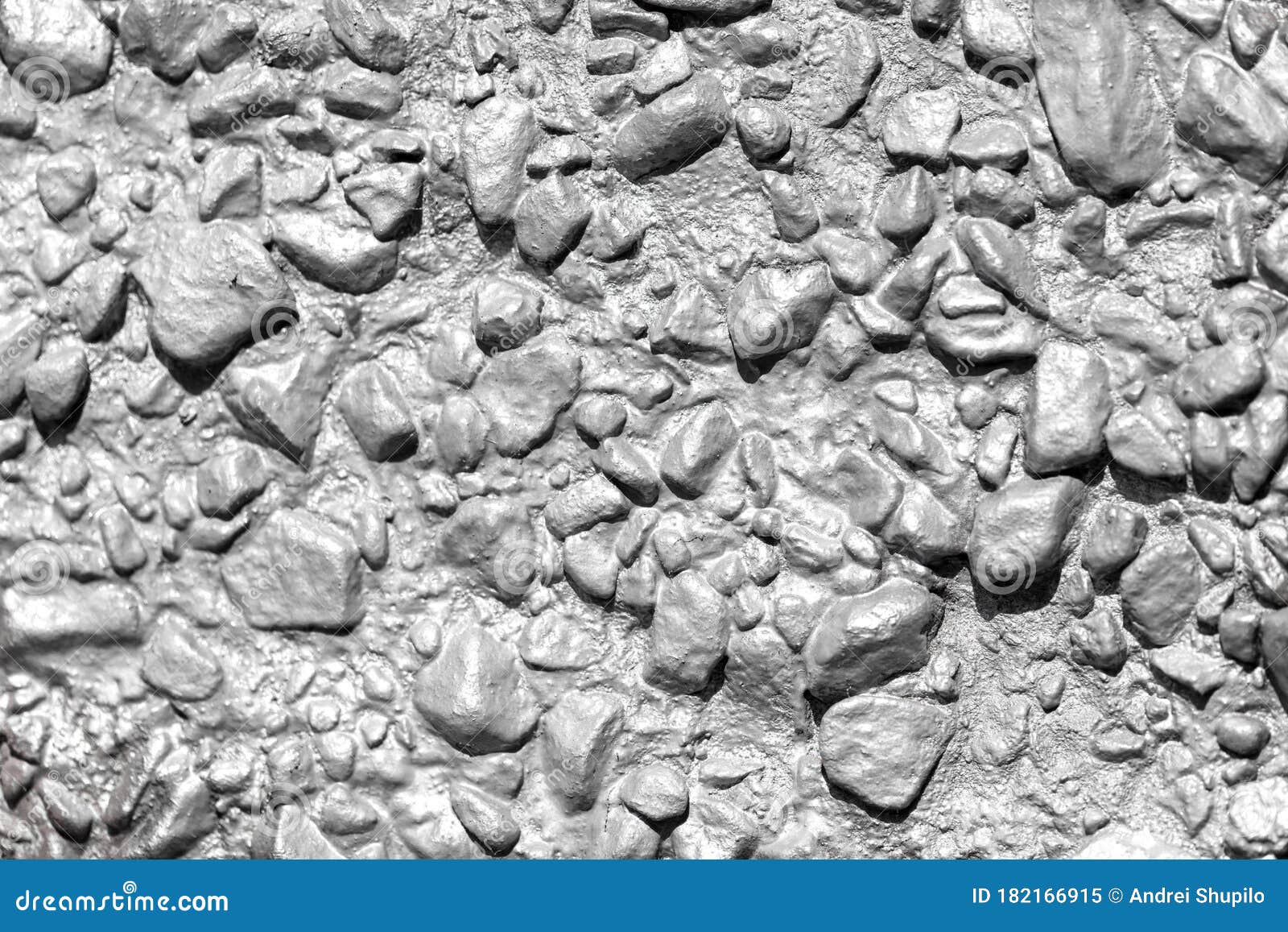 Stone Rubble in a Concrete Wall Painted with Silver Paint As a ...