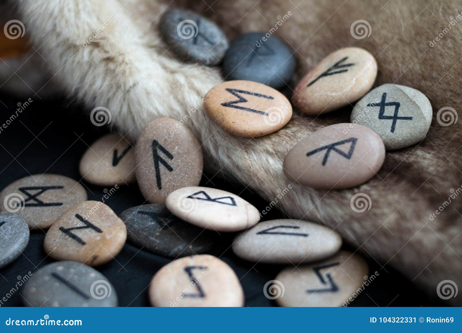 Stone runes on the fur stock image. Image of traditional - 104322331
