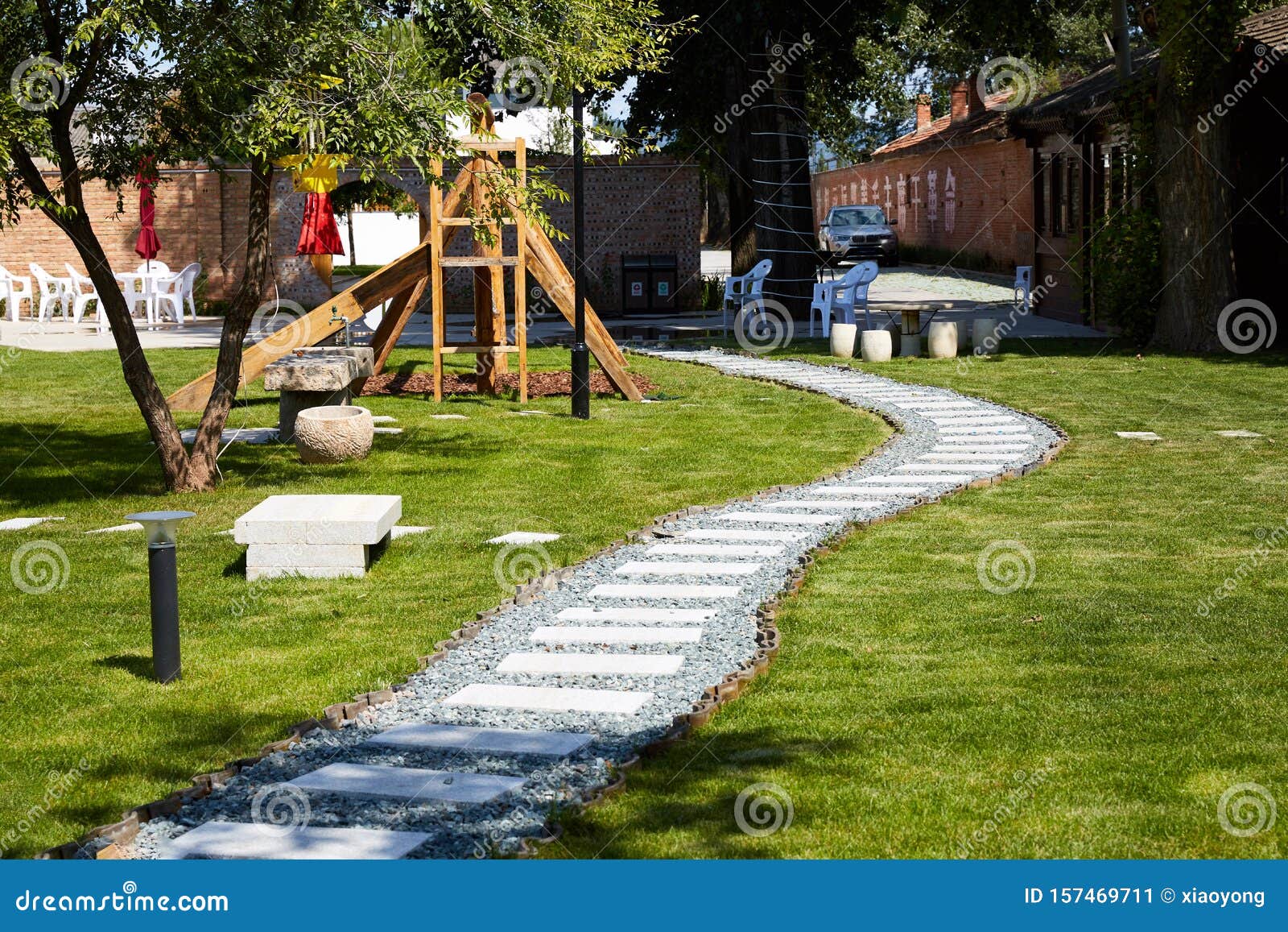 Trail path in courtyard stock image. Image of path, sands - 157469711