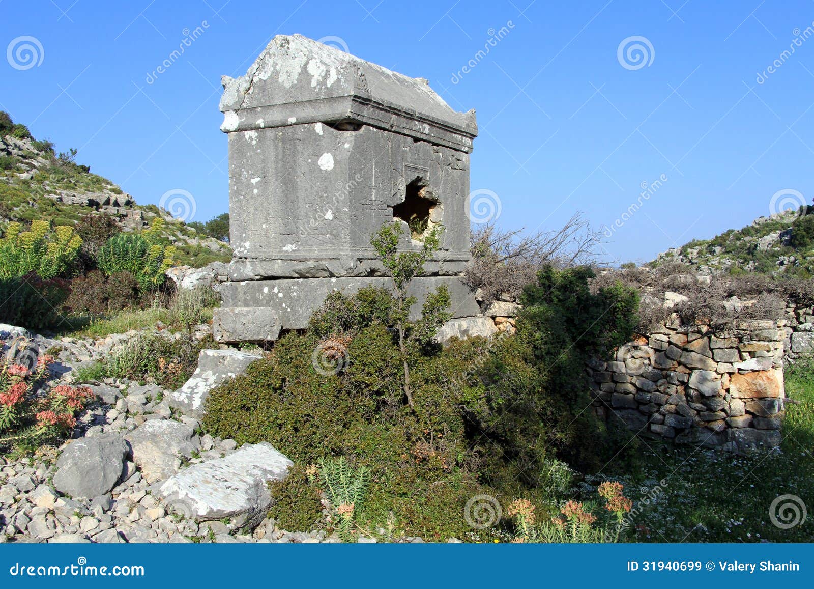 Stone sarcophagus stock image. Image of lycia, grass - 31940699