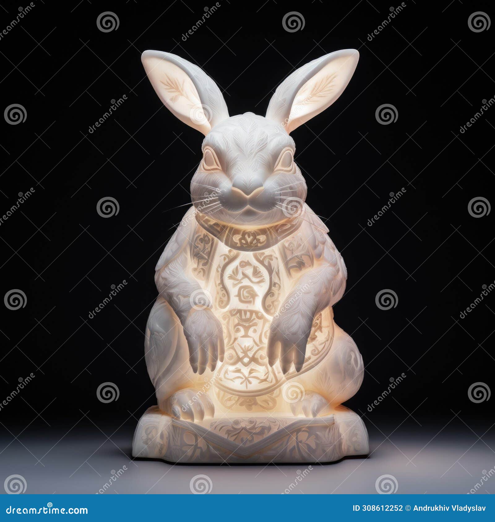 Stone Sculpture of Chinese Traditional White Rabbit in Fluorescent ...