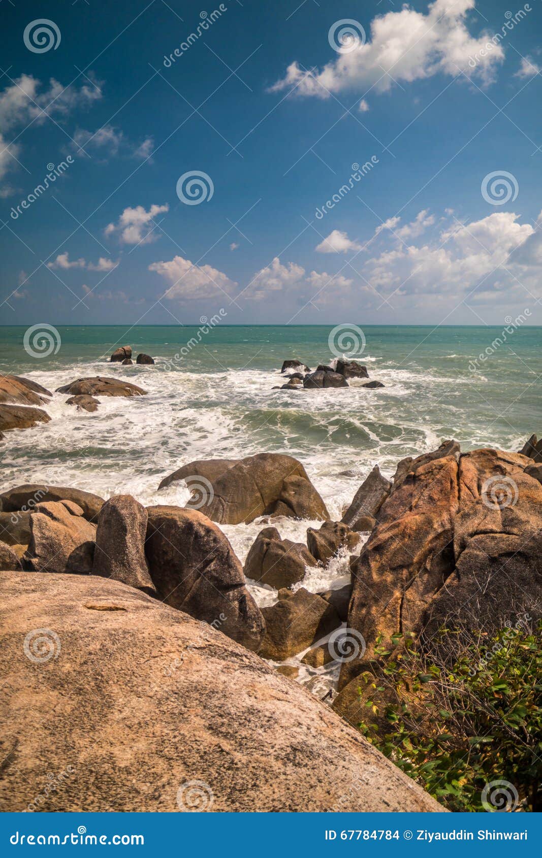 Stone in sea with wave stock photo. Image of scene, wallpaper - 67784784