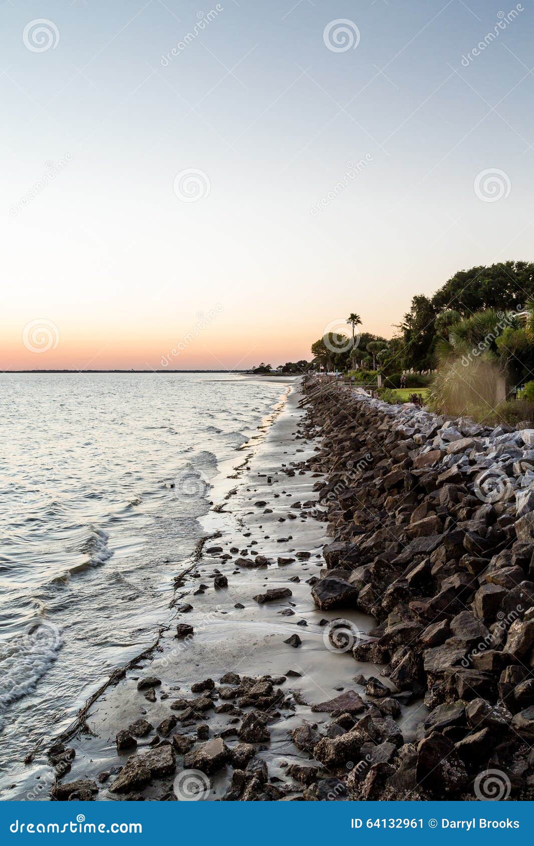 Stone Seawall at Sunset stock image. Image of nature - 64132961