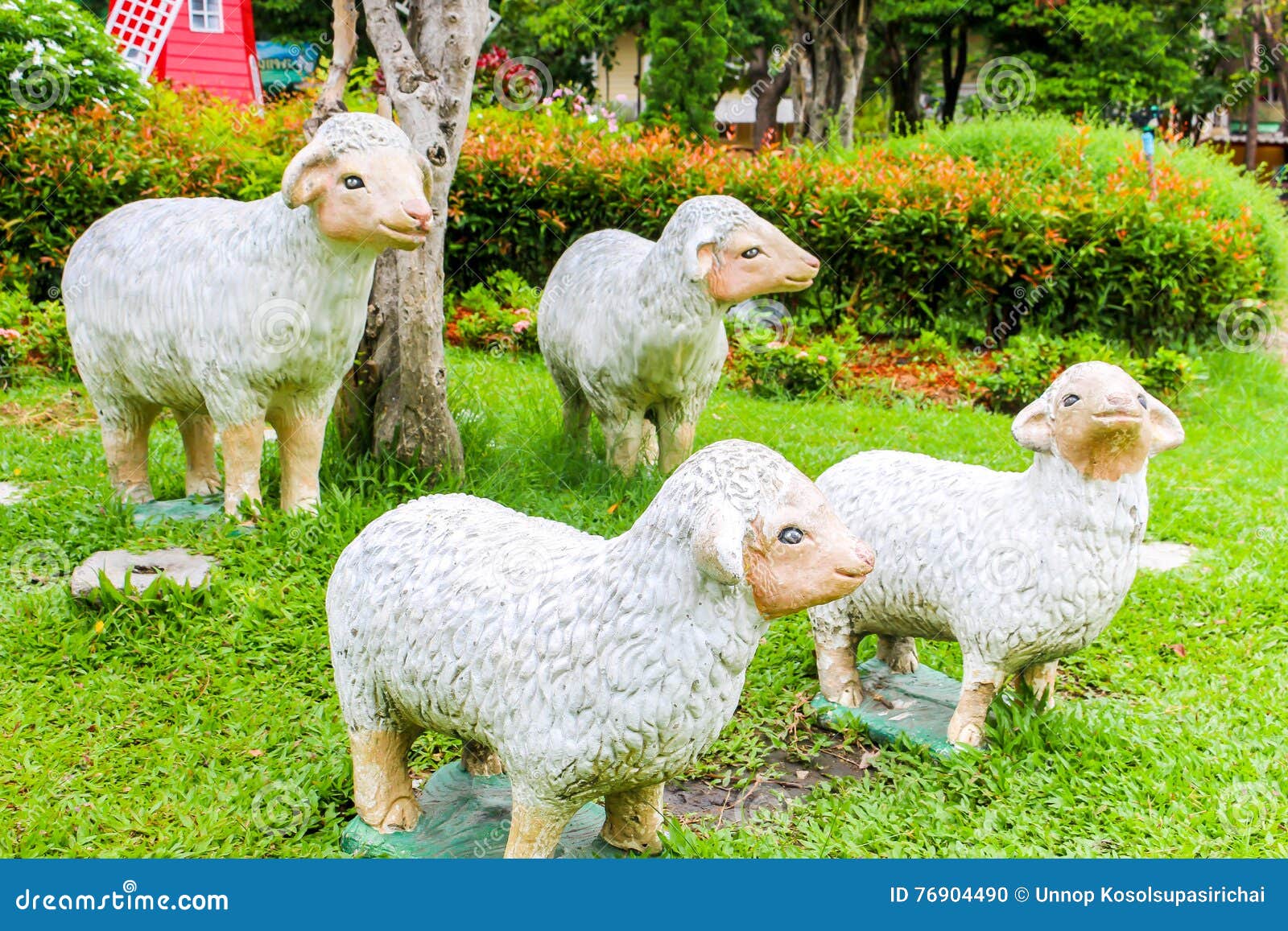 Stone Sheep Statue on the Green Field Stock Photo - Image of sheep ...