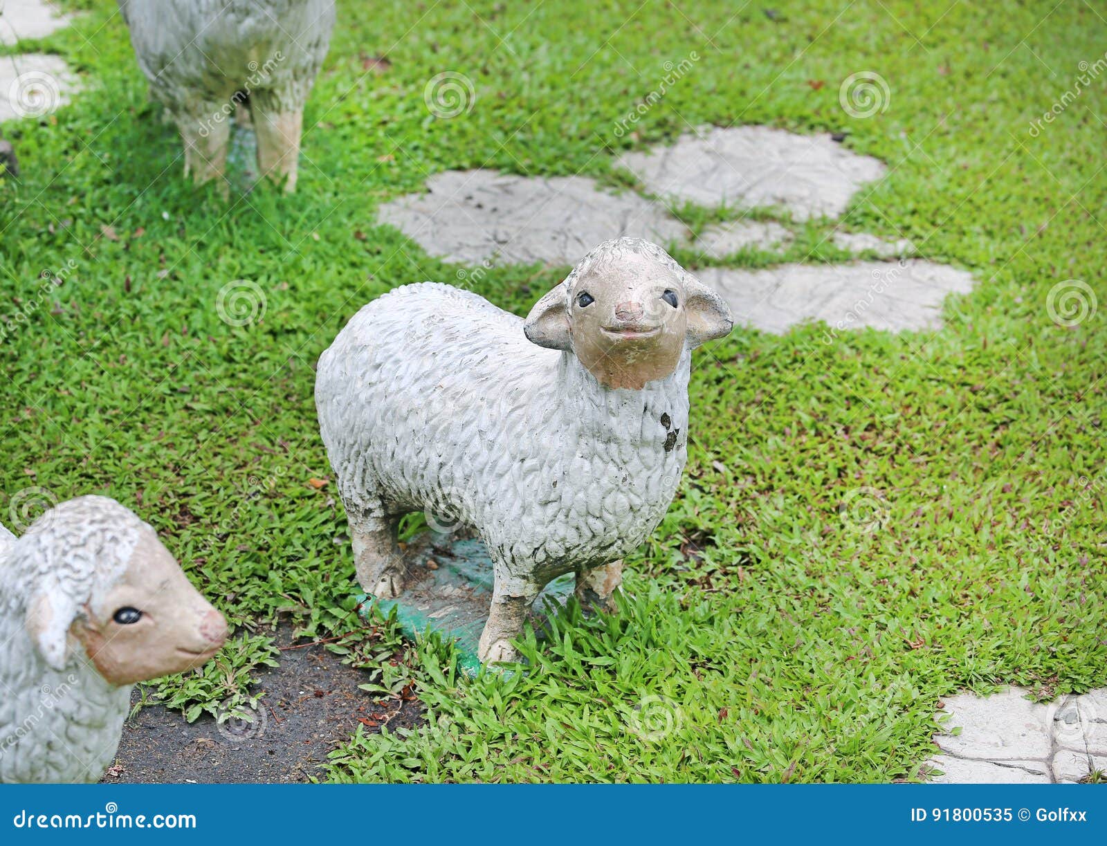 Stone Sheep Statue on the Green Field Stock Image - Image of beautiful ...