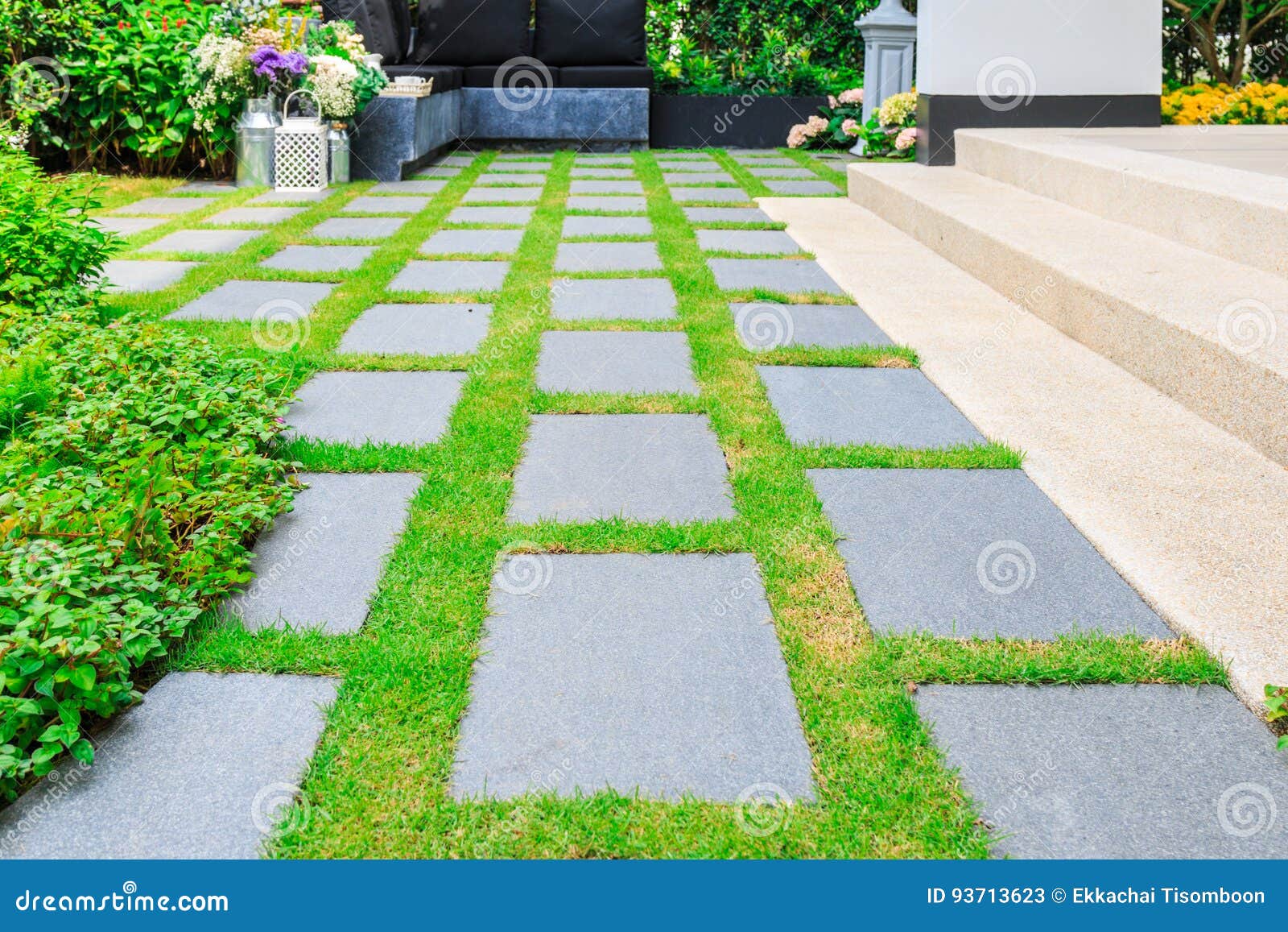Stone Slabs on the Grass in the Garden. Stock Image - Image of doll ...