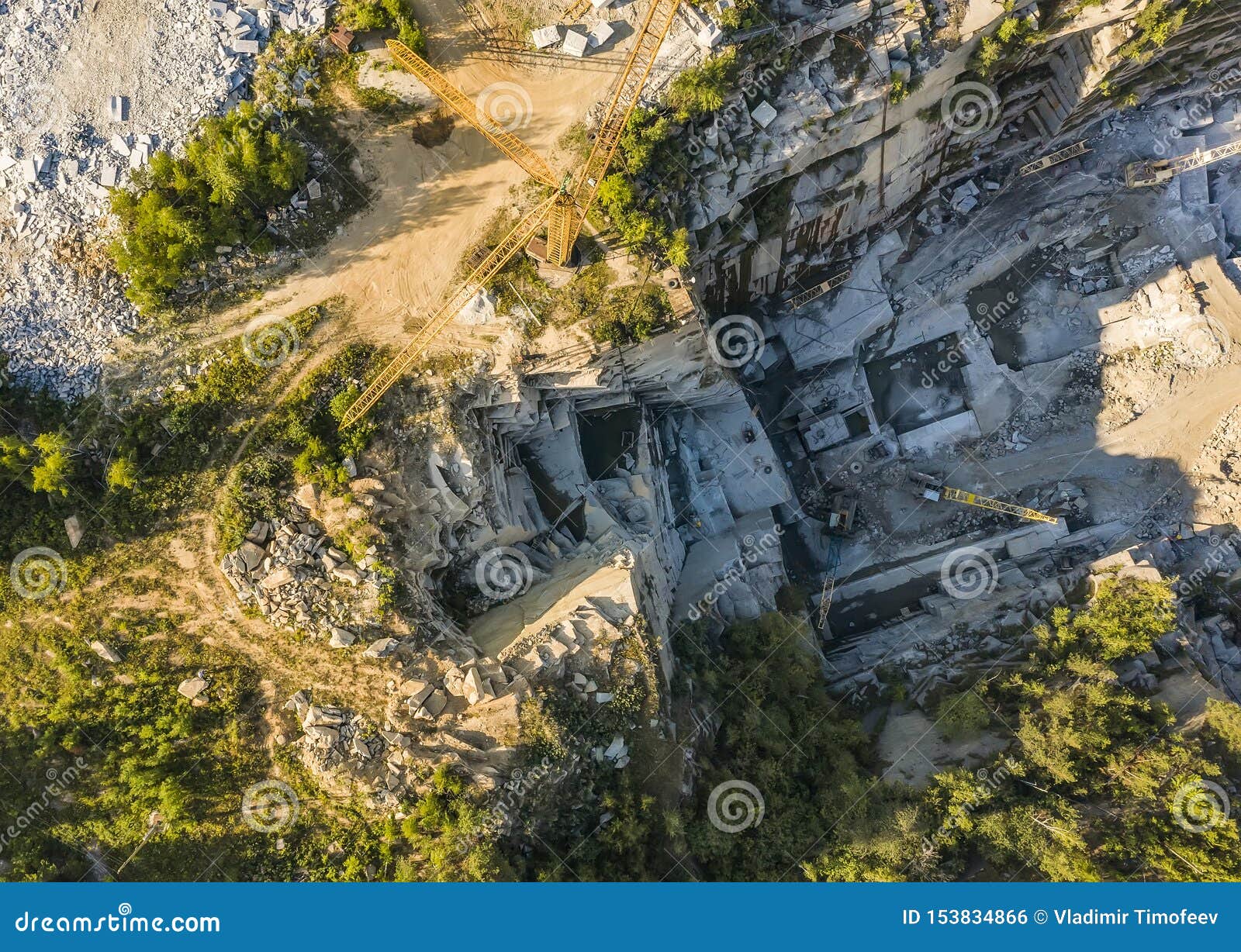 Stone Sorting Conveyor Belt in Large Quarry - Top Down Aerial View ...