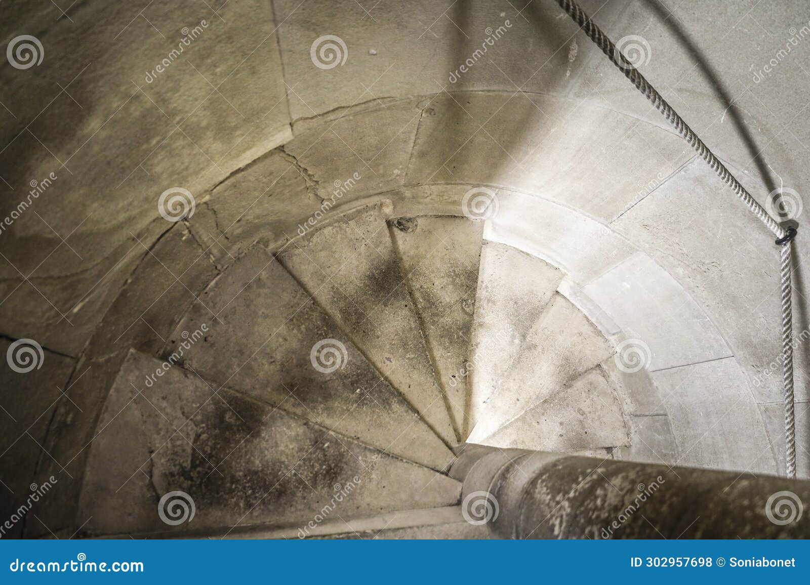 Stone Spiral Staircase with Rope Railing Stock Photo - Image of shape ...