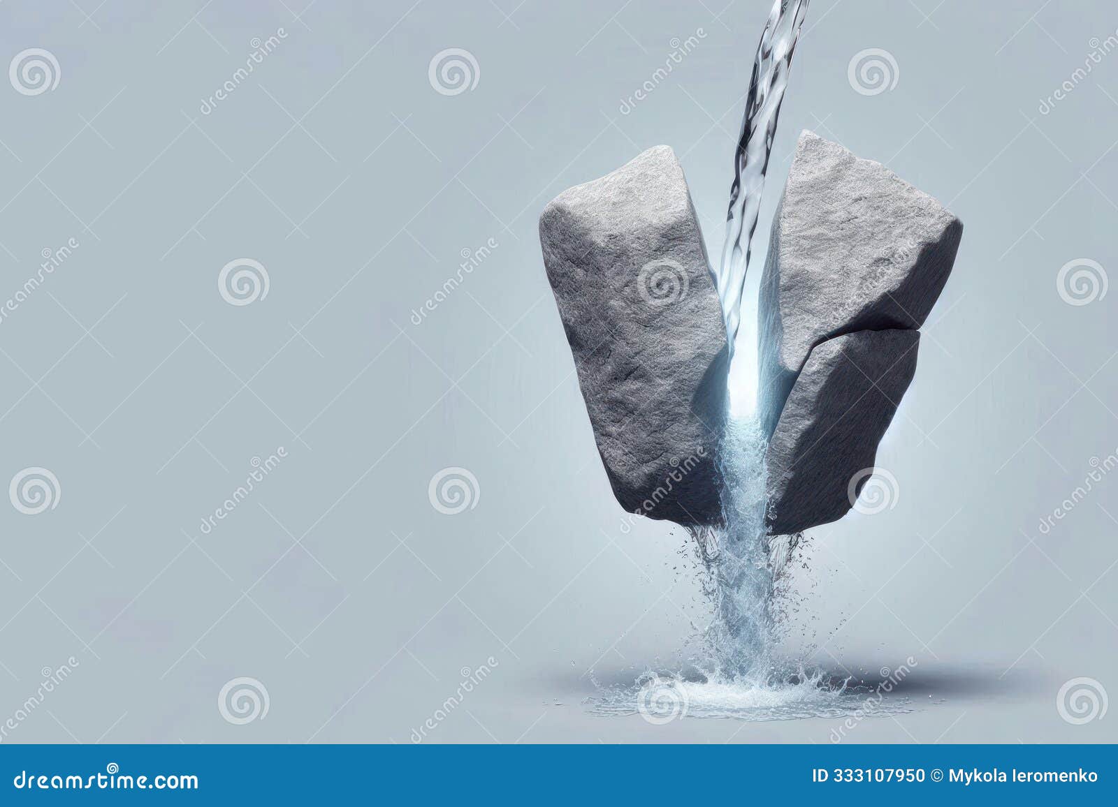 A Stone Split by a Stream of Water. Space for Text. Stock Photo - Image ...