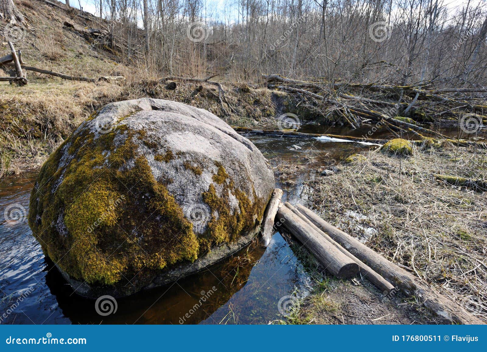 Stone in Spring Water. Clean Water Flow among Large Stone Stock Image ...