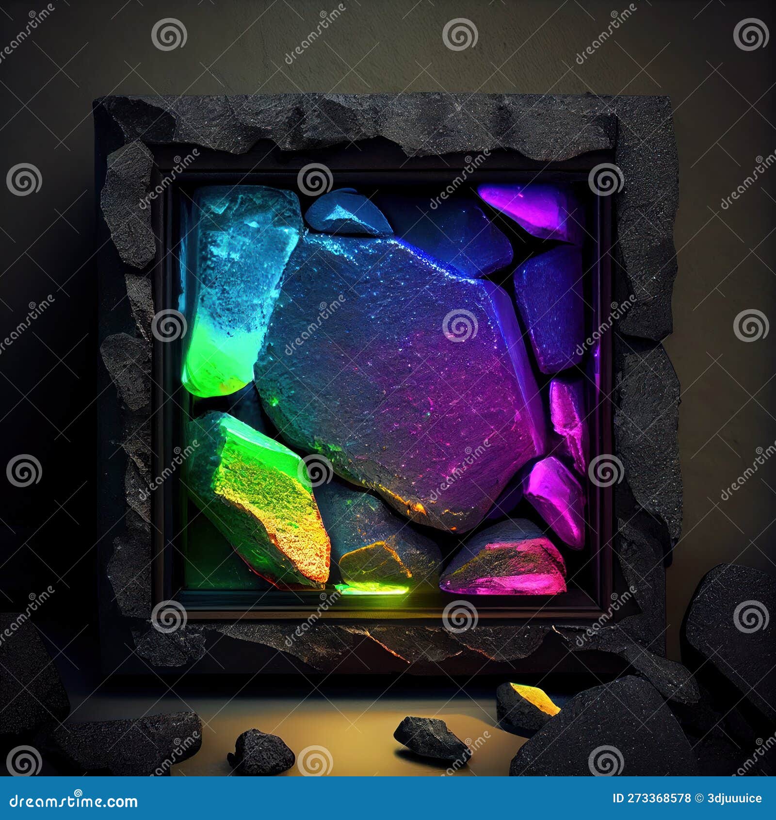 A Stone Square Frame with Colorful Rocks on Solid Background. Stock ...