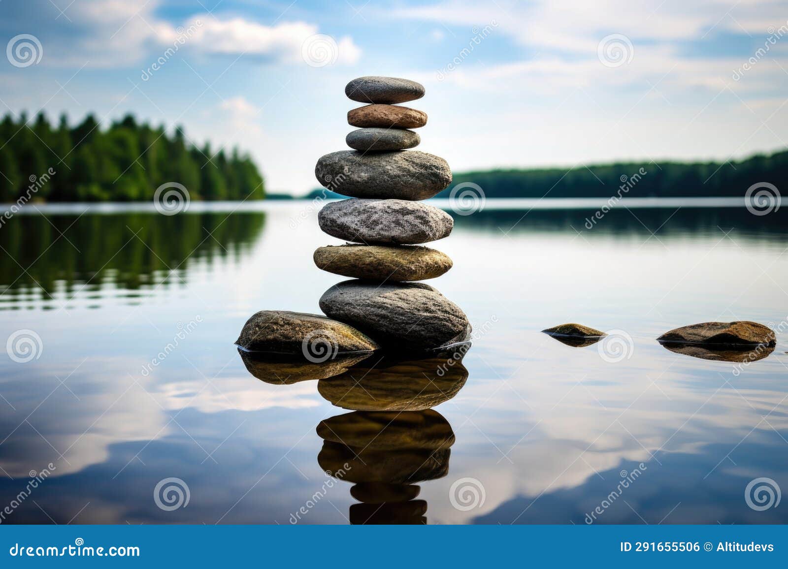 Stone Stack Balanced on a Serene Lakeside Stock Photo - Image of serene ...