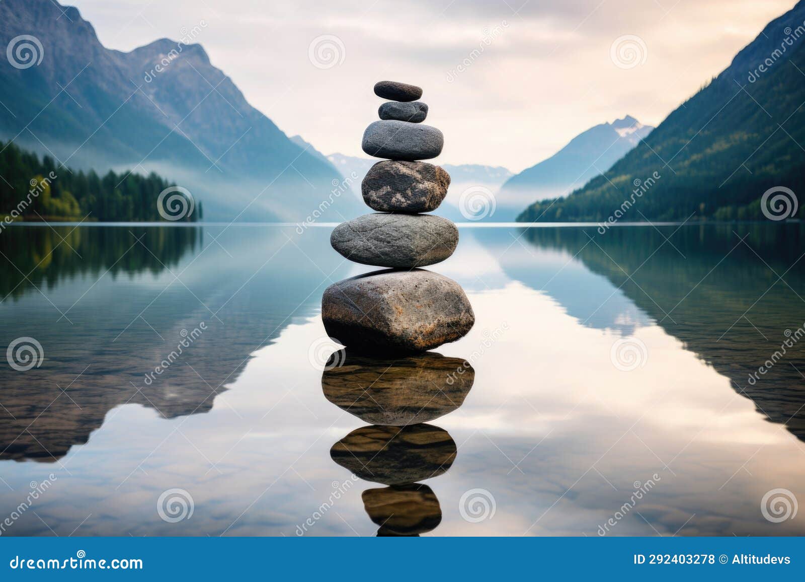 Stone Stack Balanced on a Serene Lakeside Stock Photo - Image of ...