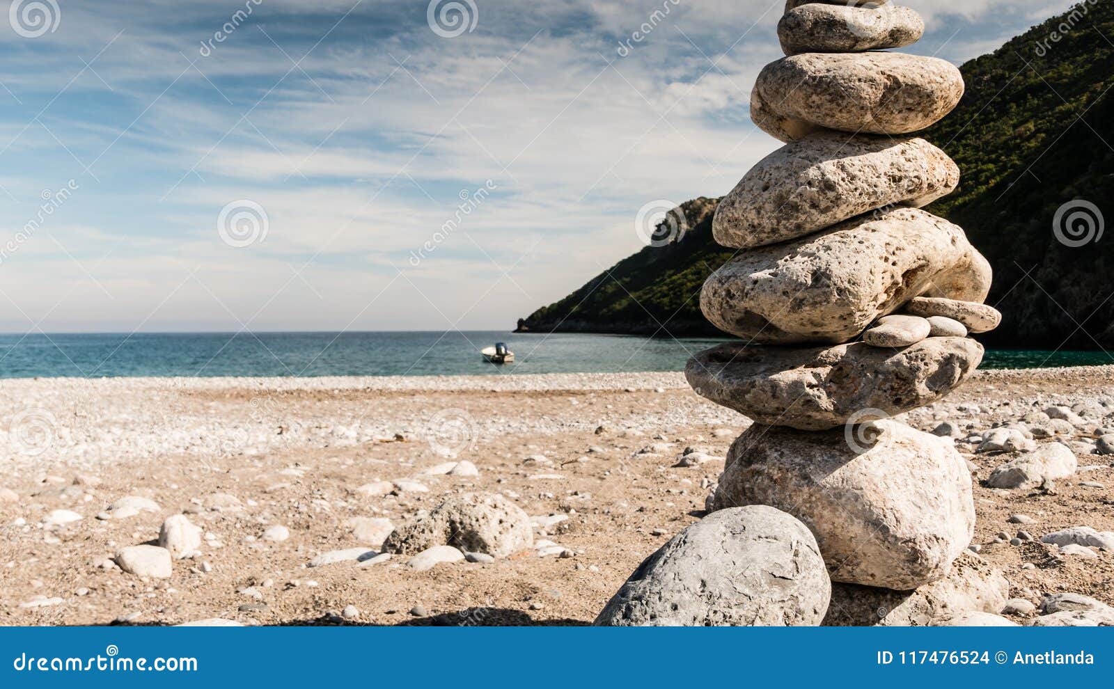 Stone Stack on Beach Sea Shore. Stock Photo - Image of water, greece ...
