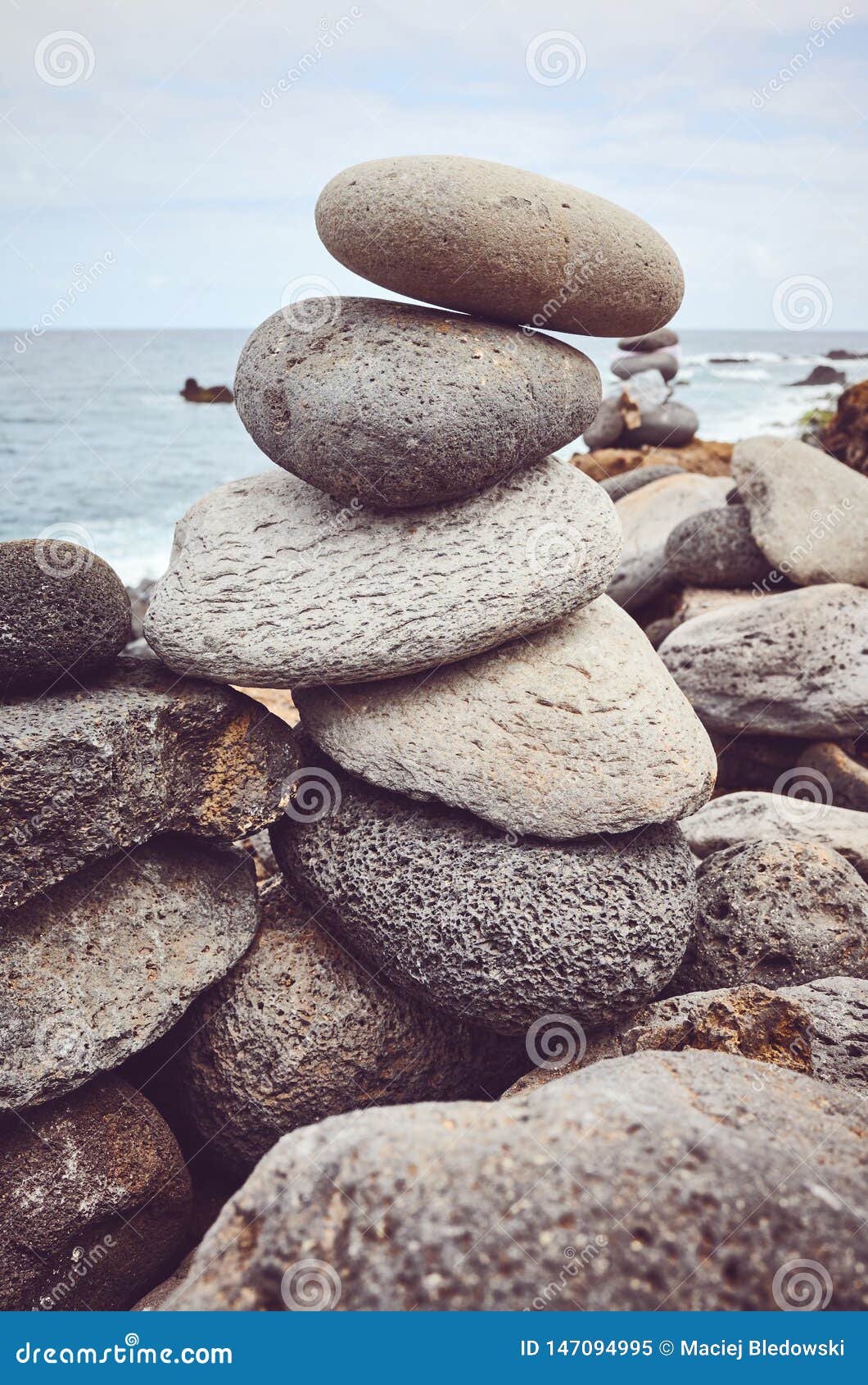 Stone stack on a beach stock image. Image of nature - 147094995